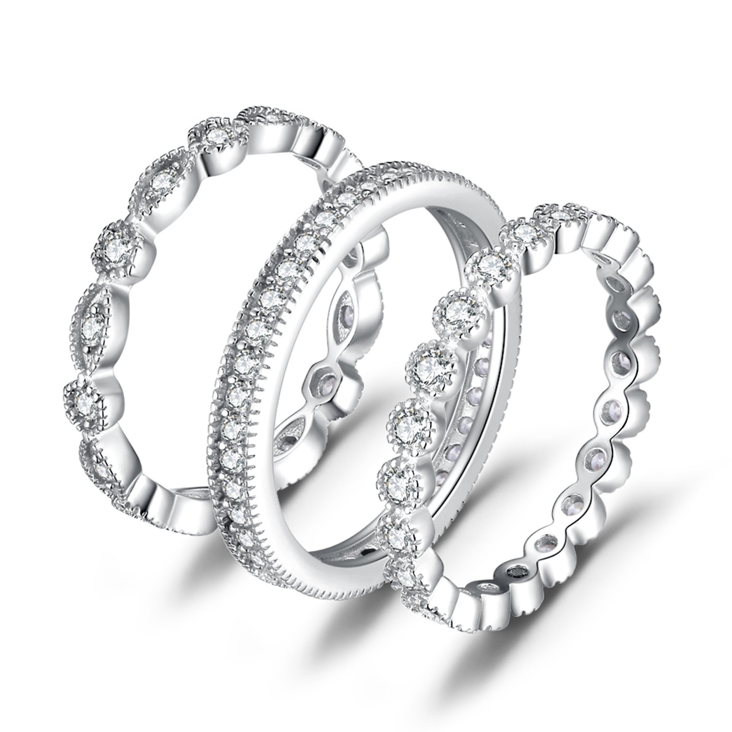 JewelryPalace 14K Gold Plated 925 Sterling Silver Rings for Women, Cubic Zirconia Promise Rings for Her, Stackable Wedding Bands Rings for Women Set Size 7.5