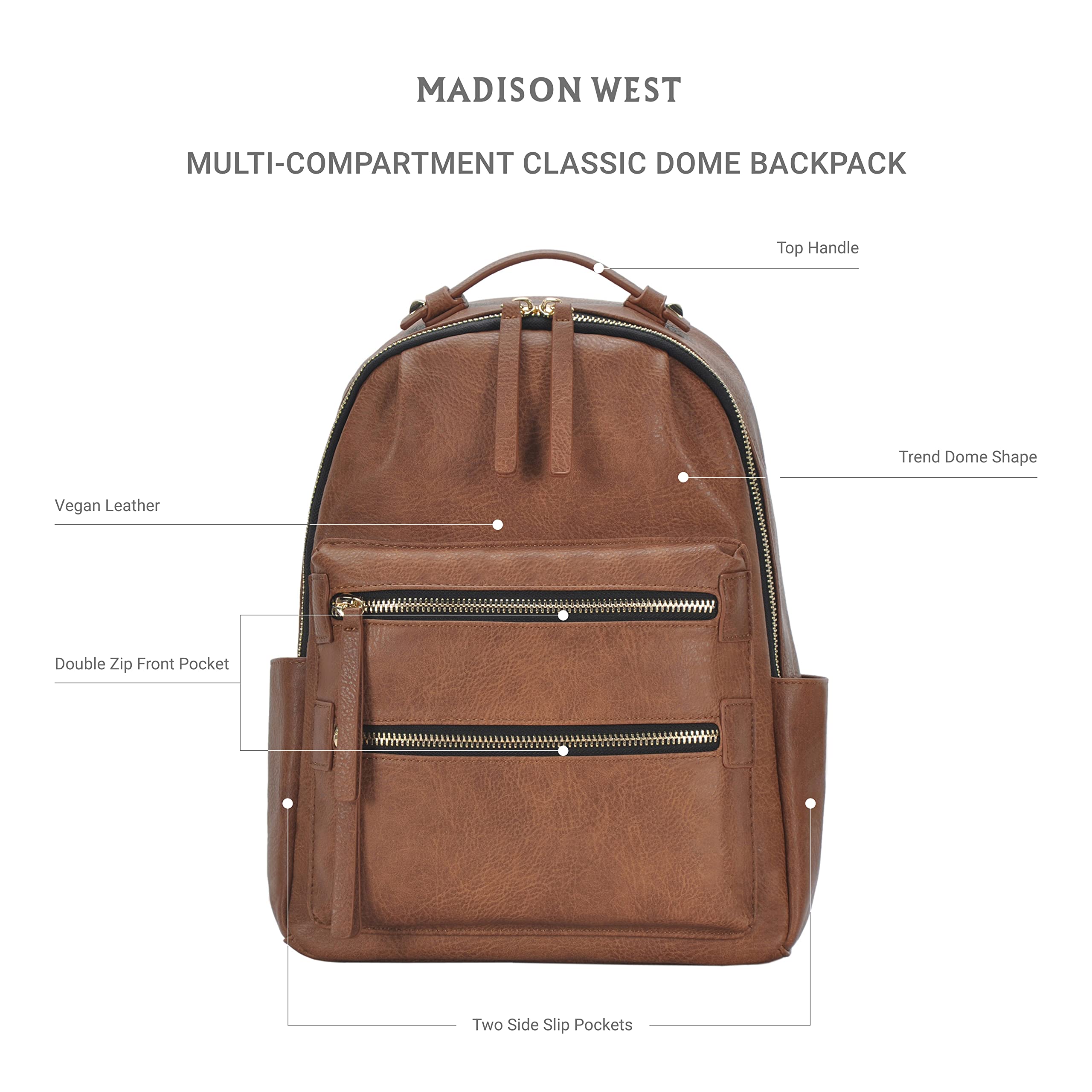 Madison West Kylee Backpack Purse for Women, Casual Daypack Handbag, Soft Vegan Leather - Tan