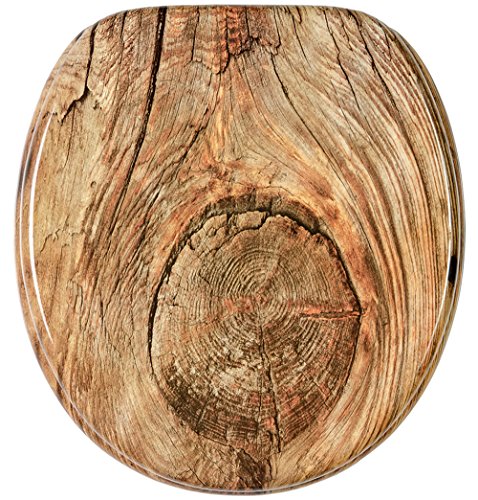 Sanilo ROUND, Silent Slow Close, Molded Wood, Adjustable Toilet Seat, Rustic