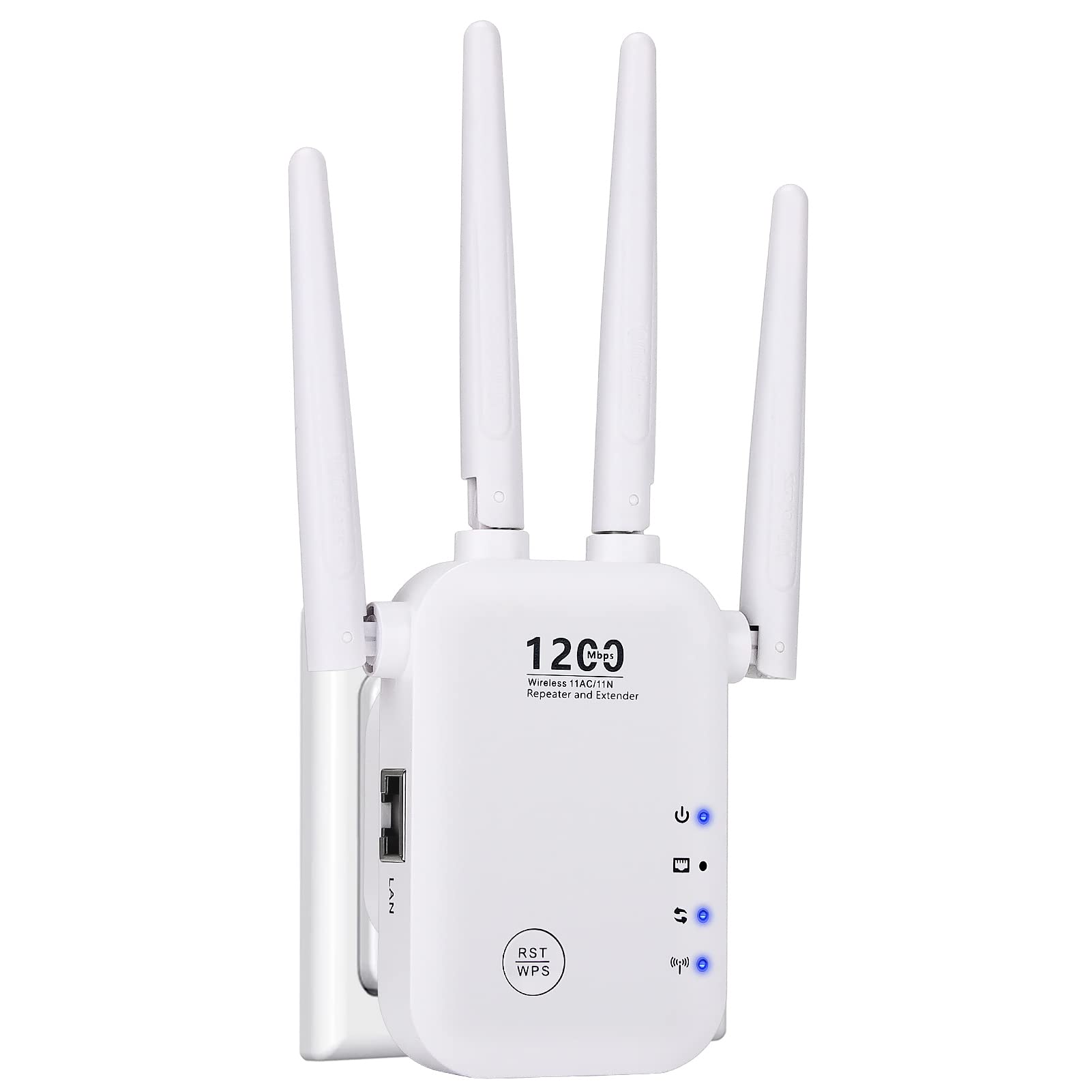 OOXOO WiFi Range Extender 1200Mbps WiFi Repeater Wireless Signal Booster, 2.4GHz and 5GHz Network, Full Coverage No Blind Spots, with Integrated Antenna LAN Port and Compact Internet Booster.
