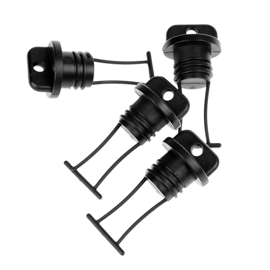 Jili Online 4 Pieces Universal Black Plastic Kayak Dinghy Canoe Boat Hull Thread Drain Plugs Kayak Accessories