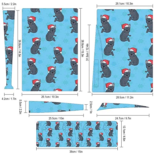 Pug Dog with Christmas Hat Full Protective Skin Cover Design Wrap Decal Sticker Compatible with PS5 Disk Version Console and Controller