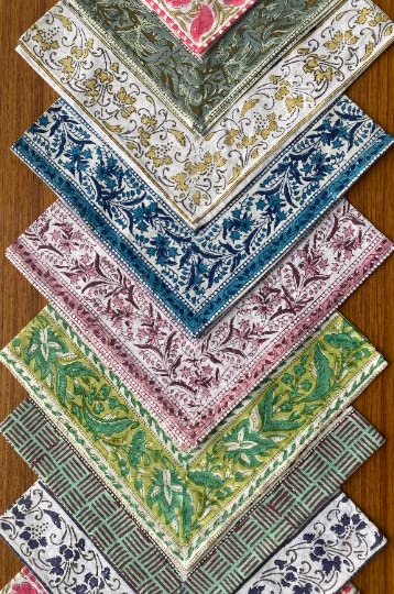 Napkins, Kitchen Towels, Table Decor, Table Linen, Cotton Cloth Border Napkins, Size 20"x 20", Hand Block Print Lunch, Dinner Napkins (Mix Border Napkin, Set of 8-20x20 Inch)