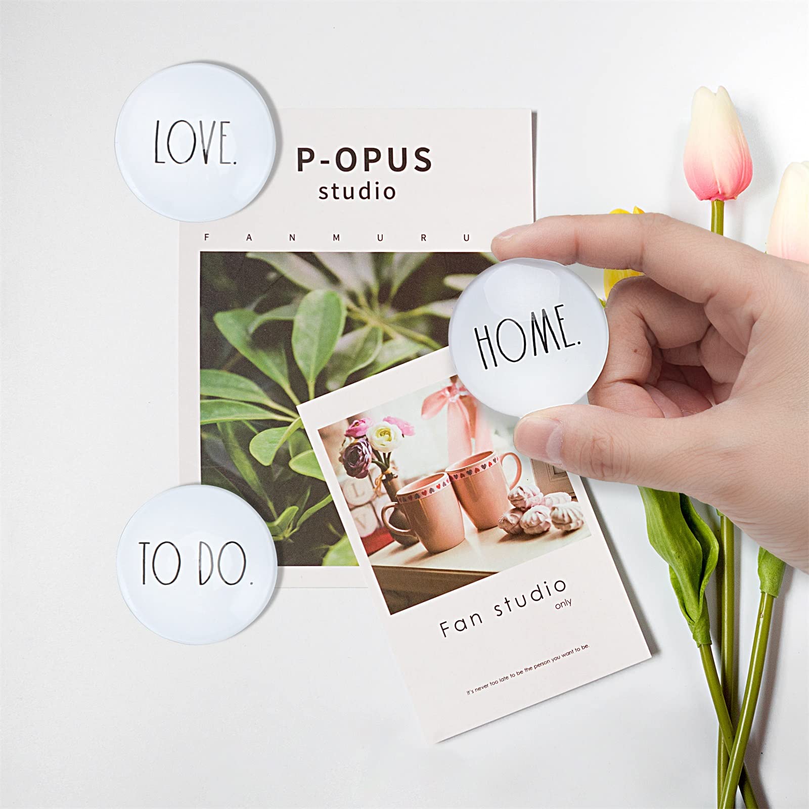 Rae Dunn Decorative Fridge Magnets β 9 Piece Cute Glass Magnets for Refrigerator β Magnets for Office Kitchen Magnets for Locker - Inspirational Magnets for Home and Family (White)