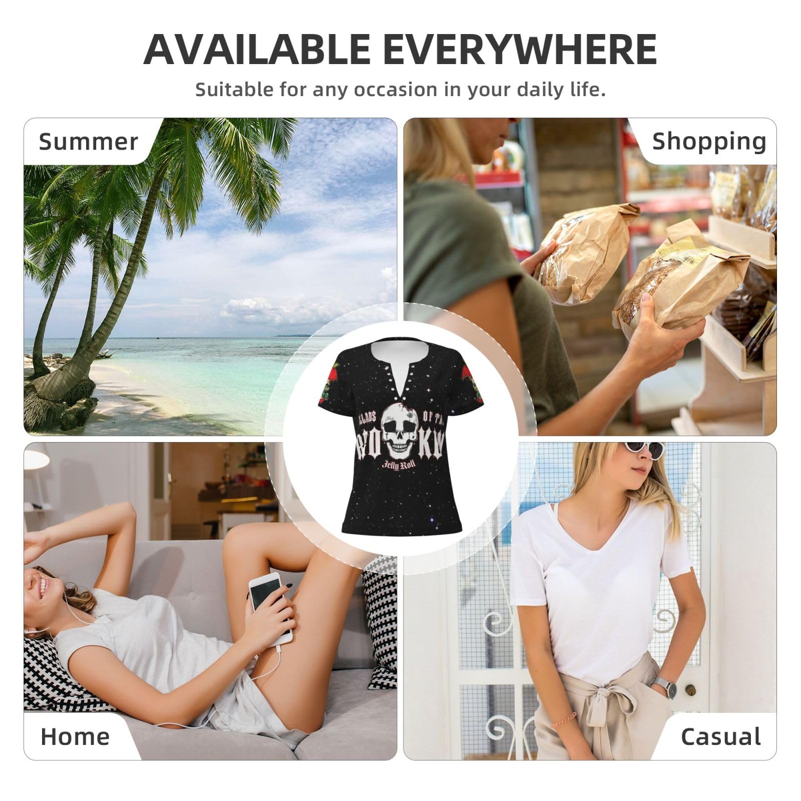Jelly Rapper Singer Roll Womans T-Shirts Sexy Deep V-Neck Short Sleeve Basic Summer Tee Youth Funny Shirts for Sports Running Dating Walking Top Black Medium