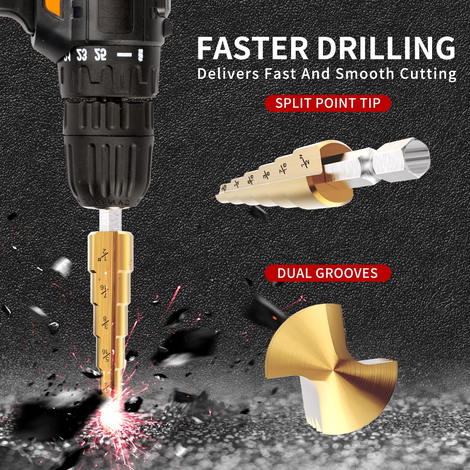 SILATU Step Drill Bit Set - 3 Pieces Titanium HSS Coated Step Drill Bit, 28 Sizes 1/4 Inch Hexagon Shank Step Drill Bit for Wood, Metal, Plastic, Multiple Hole (3-12mm, 4-12mm, 4-20 mm)