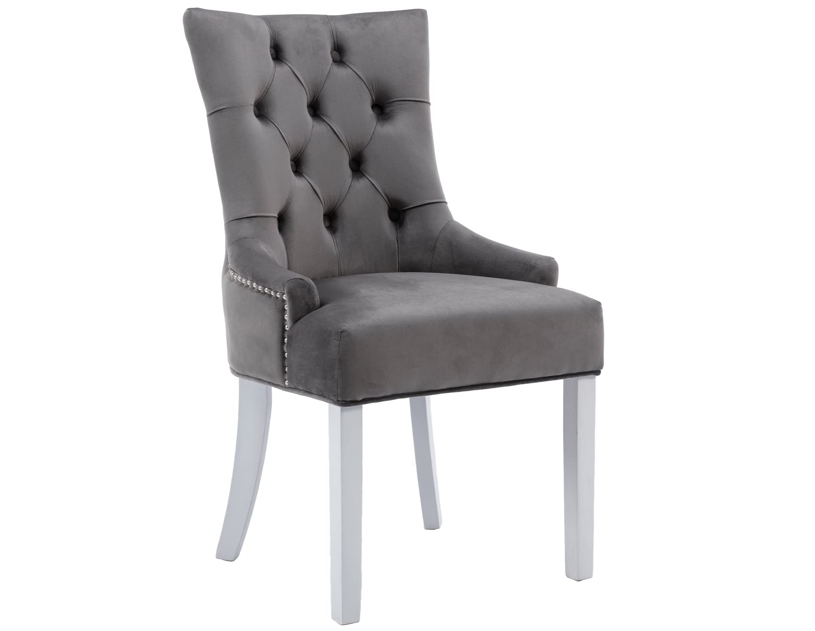 Kmax Velevt Dining Chairs Set of 4 Upholstered Side Chairs Mid Century Modern Accent Chairs with Button Tufted White Wood Legs for Dining Room Guest Room Restaurant, Dark Grey