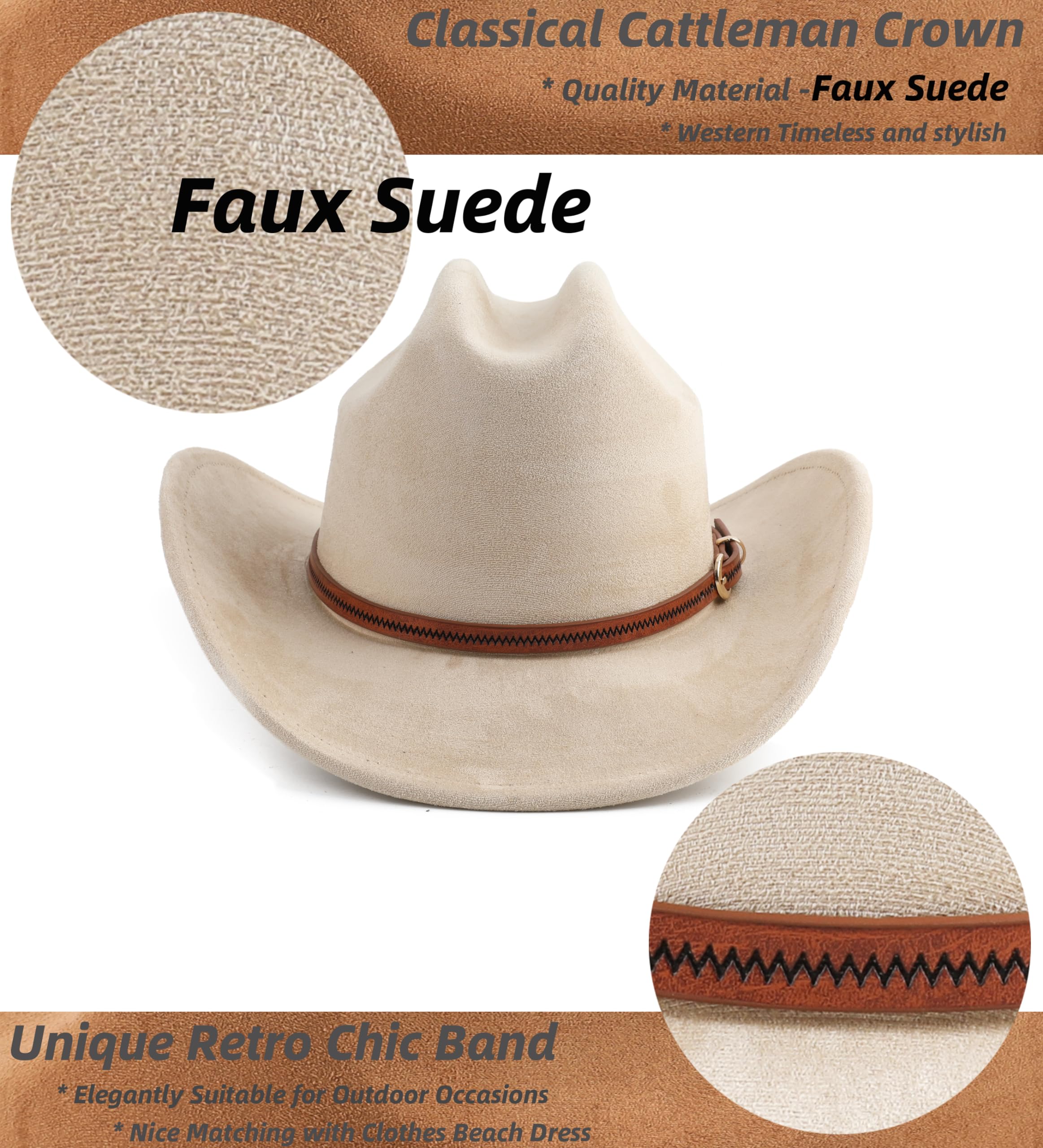 Pro Celia Cowboy Hat for Women and Men Wide Brim Western Cowgirl Hat (US, Alpha, One Size, Beige)