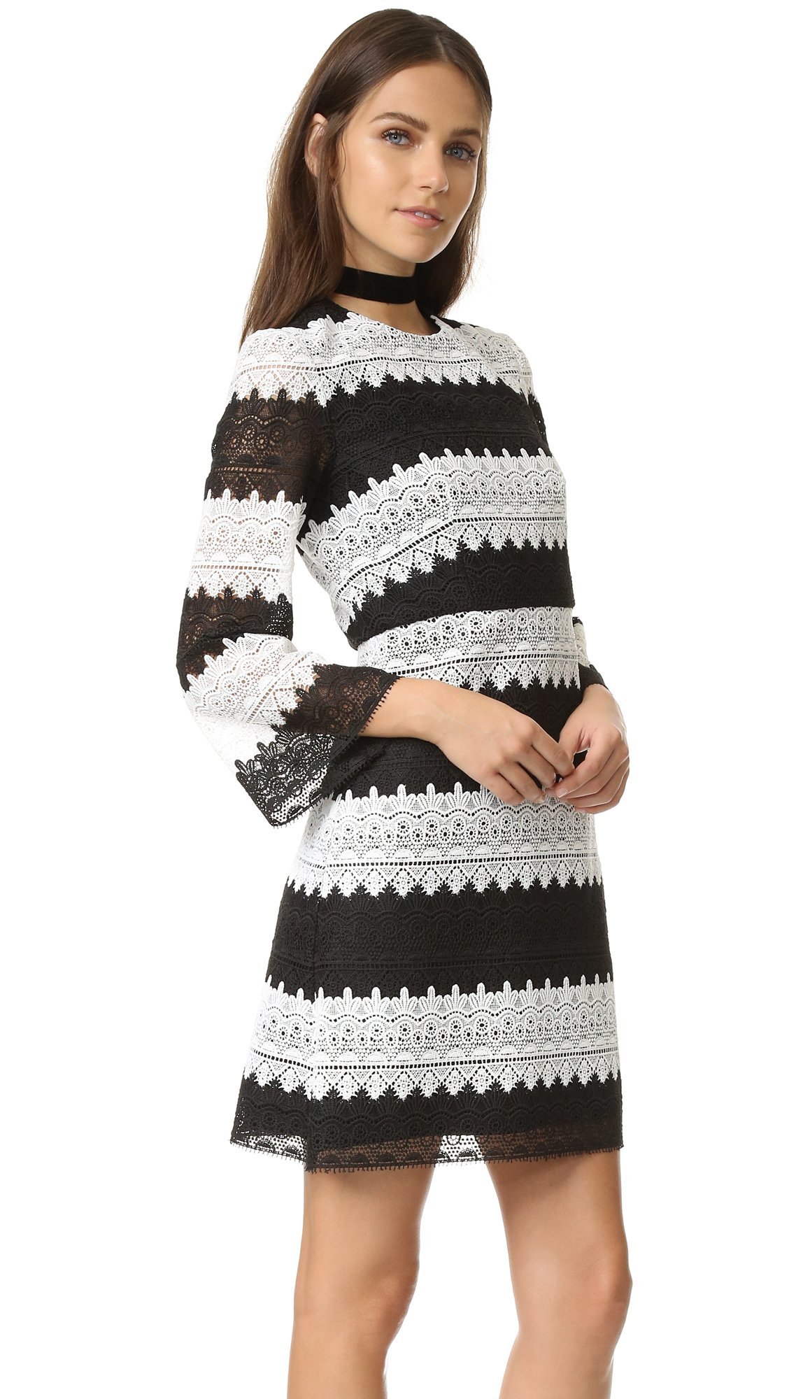 Jill Jill Stuart Women's 3/4-Sleeve Lace Two-Tone Dress, Black/White, 6