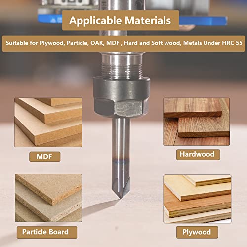 Spetool 90 Degree Carbide V Bits with Tiain Coated 4 Flutes, Chamfer End Mill for Caving V Groove and Sign