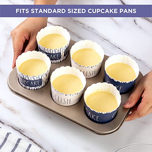 Rae Dunn Paper Cupcake Baking Cups - 60 Pack 6 Oz Greaseproof and Oven Proof Disposable Large Cupcake Liners and Muffin Cups - For Birthdays, Parties and Baby Showers (Cake/Cupcake/Delish)