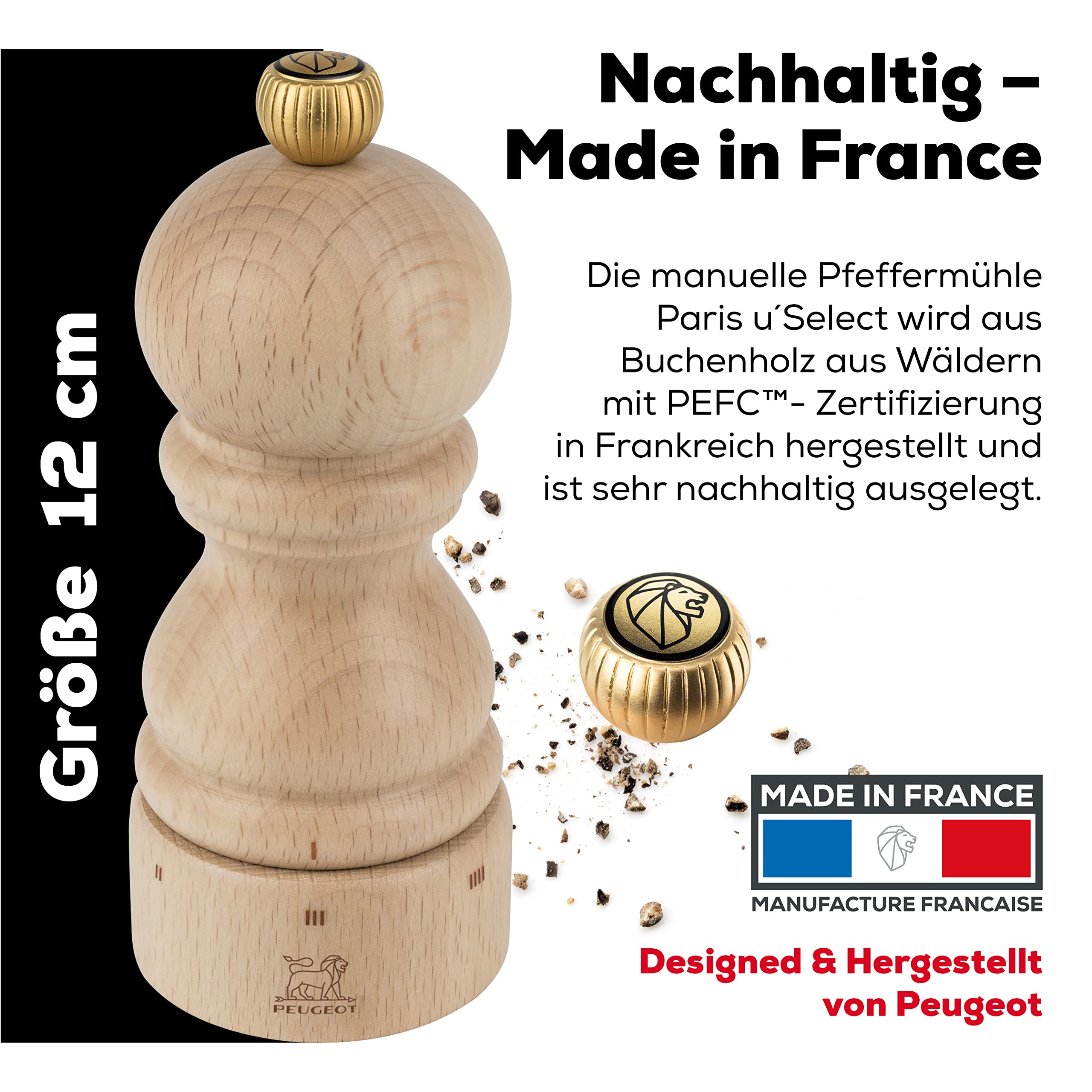 Peugeot Paris u'Select Pepper Mill, 4.73in, Natural