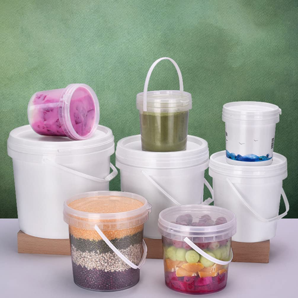 Operitacx 2 Pcs Clear Plastic Container with Lid Ice Cream Bucket Food Storage Containers Freezer Storage Buckets Round Plastic Pails with Handle for Homemade Ice-cream 1L