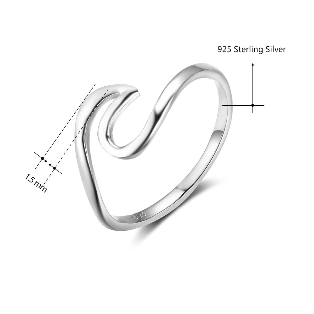 LEECCO Abitoncc 925 Sterling Silver Wave Rings Gift for Women Girls,size 8