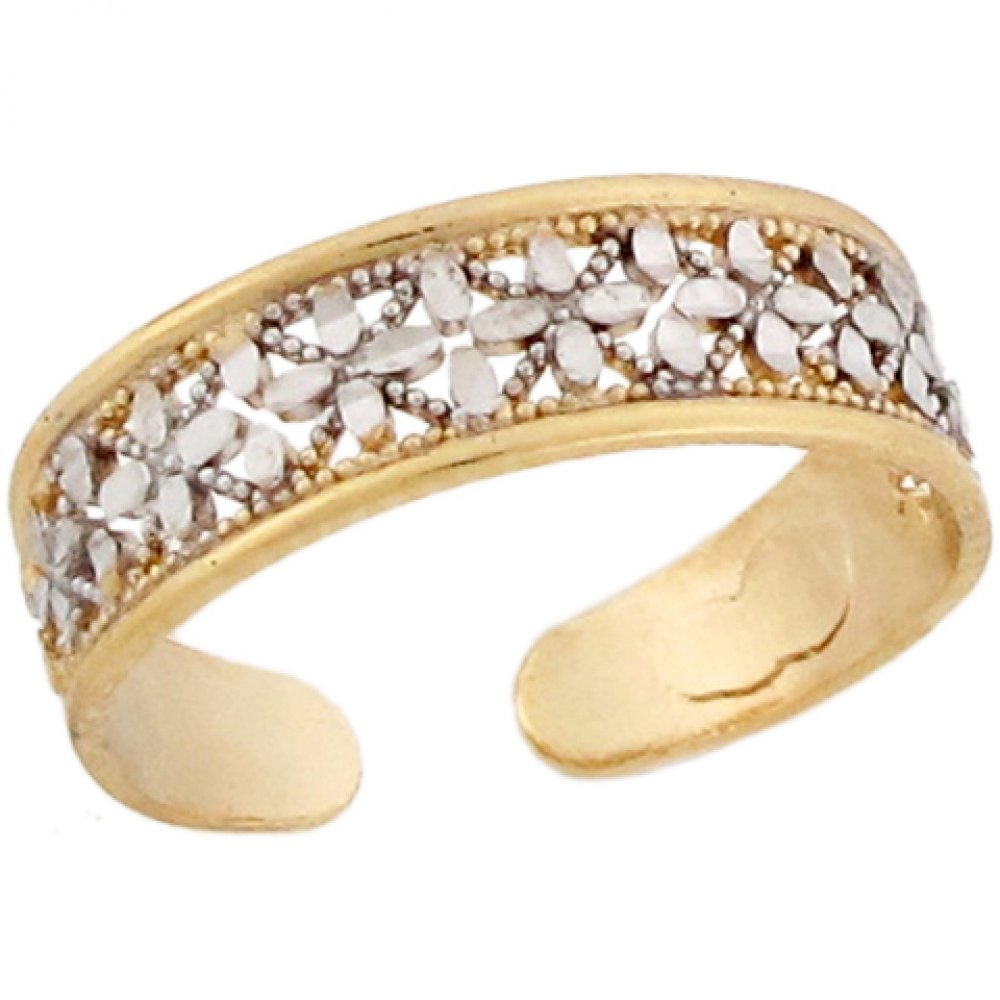 Jewelry Liquidation 10k Two Toned Real Gold Petite Cross Designer Ladies Toe Ring