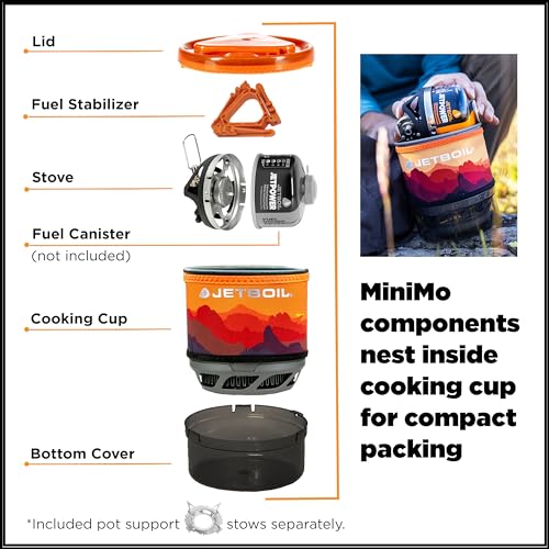 Jetboil MiniMo Camping and Backpacking Stove Cooking System with Adjustable Heat Control (Sunset)
