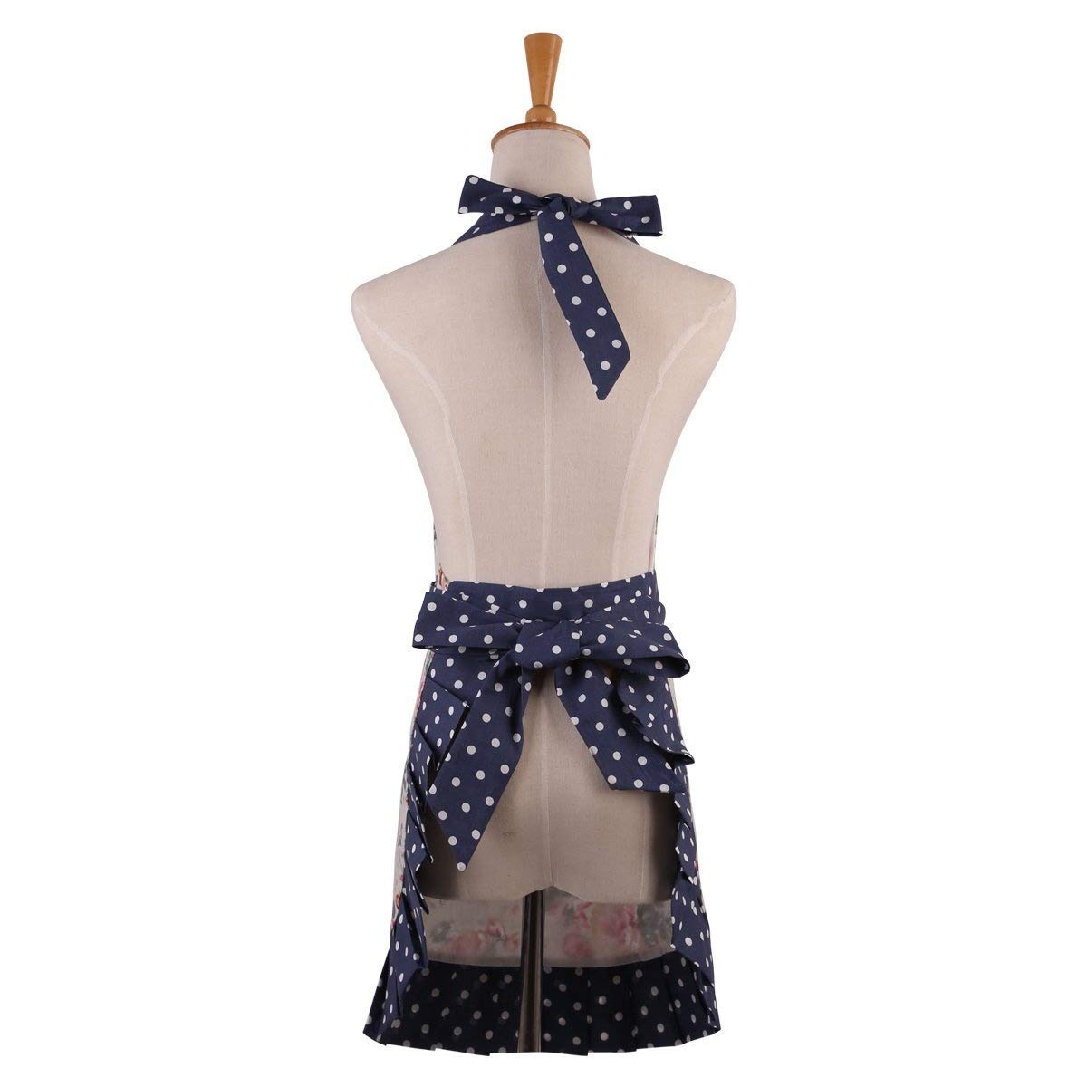 Leeotia Cotton Fabric Flirty Women's Apron With Big Pocket In Front Used For Home Baking or Kitchen Cooking (White Style-1)