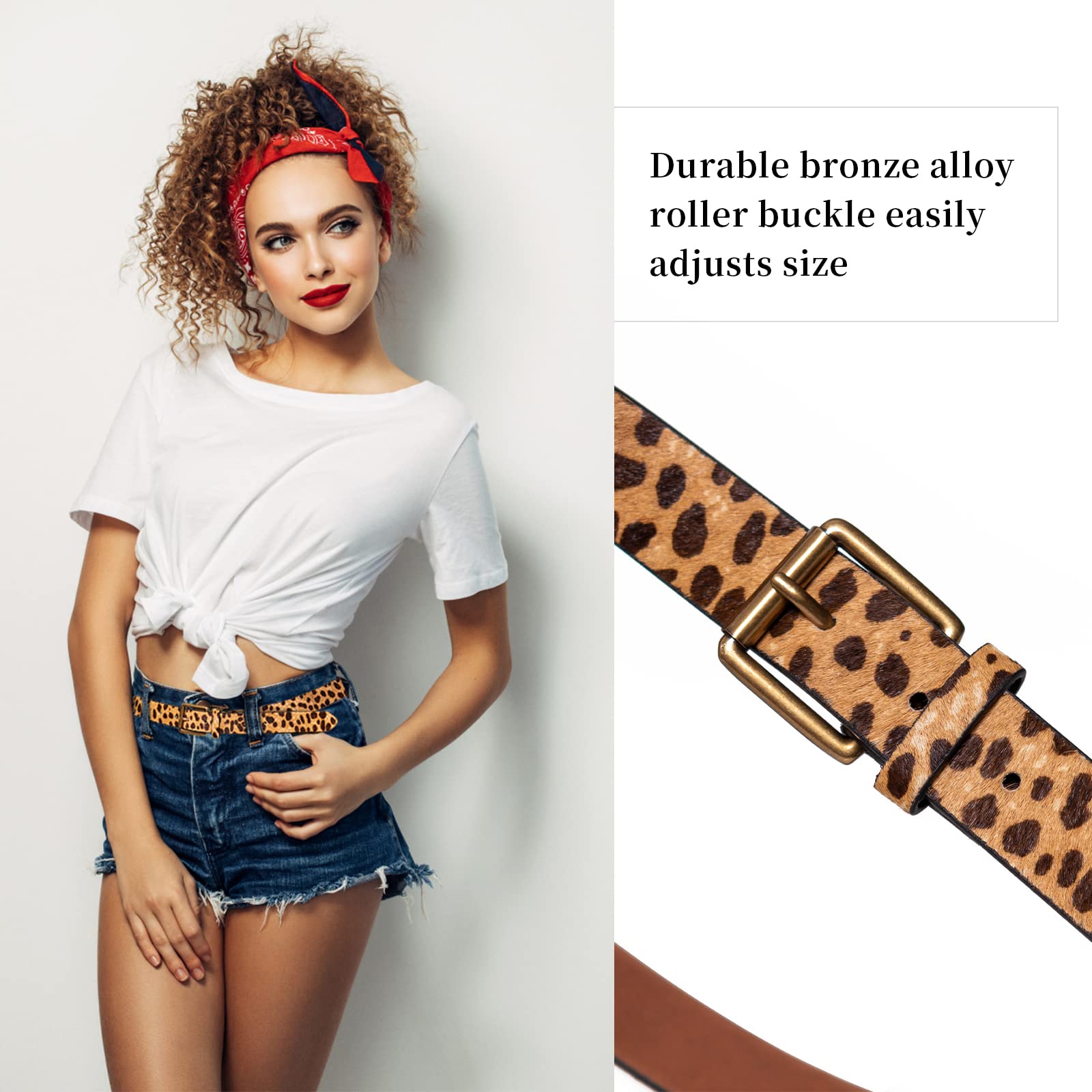 JIEDE Leopard Print Belt for Women Genuine Leather Waist Belts for Jeans(Width-28mm, M - Fits Waist 32''-38''