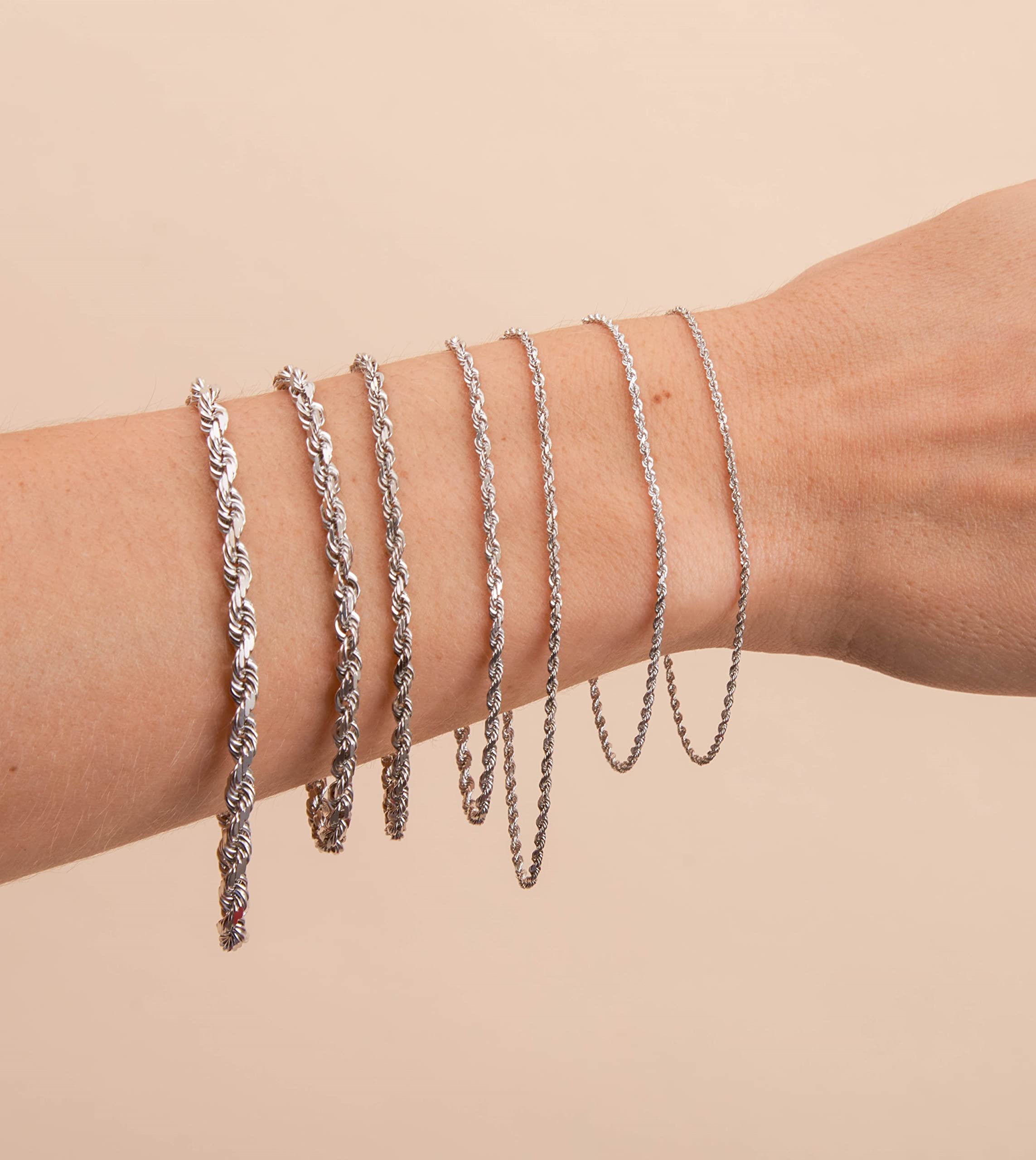 Olive & Chain Solid 10k White Gold Rope Chain Bracelet, Twisted Rope Chain for Men & Women