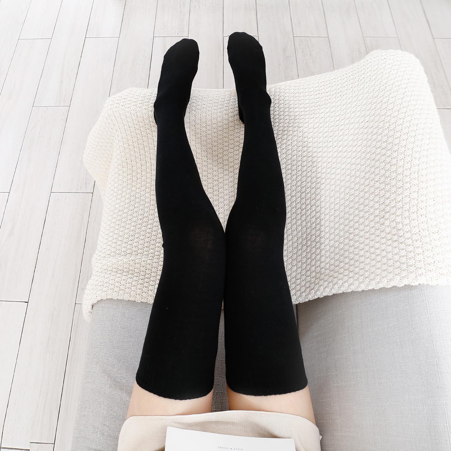 Kayhoma Extra Long Cotton Stripe Thigh High Socks Over the Knee High Stockings, Black and White, 2 Pairsā¦