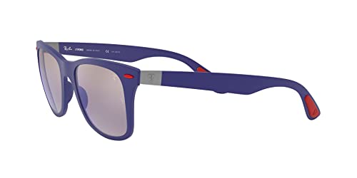 Ray-Ban RB4195M Scuderia Ferrari Collection Square Sunglasses, Matte Dark Blue/Chromance Polarized Grey Mirrored Blue, 52 mm