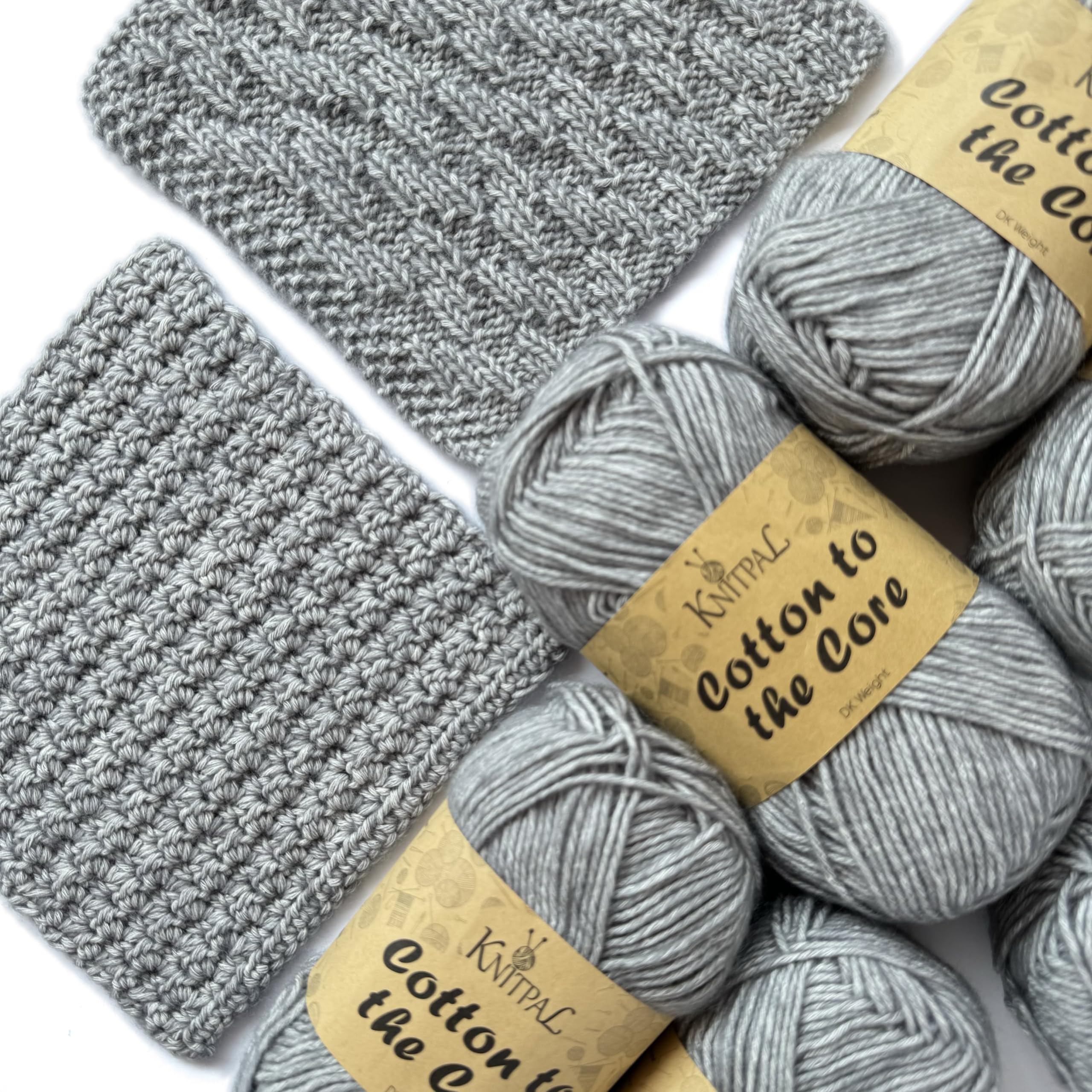 KnitPal Cotton to The Core Soft Cotton Yarn for Crocheting, 78% Cotton and 22% Acrylic - Soft Baby Yarn for Crocheting - 3 DK Weight Cotton Yarn for Knitting - 6 Skeins, 852yds/300g (Dolphin Grey)
