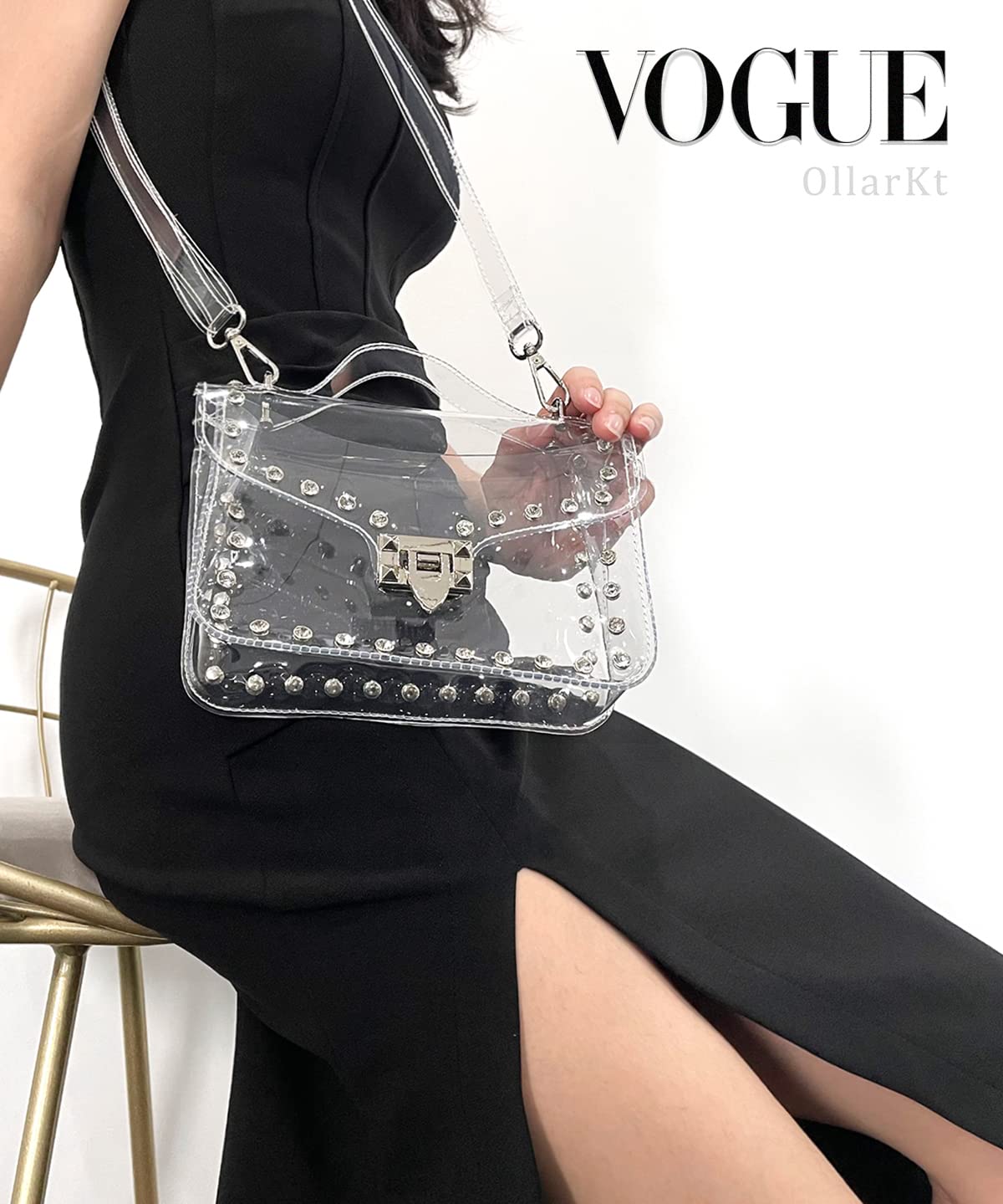 OllarKt Clear Purses For Women, Small Clear Clutch Purse Clear Crossbody Bag Stadium Approved Silver Rhinestone Embellished Evening Bag, Gift for Women