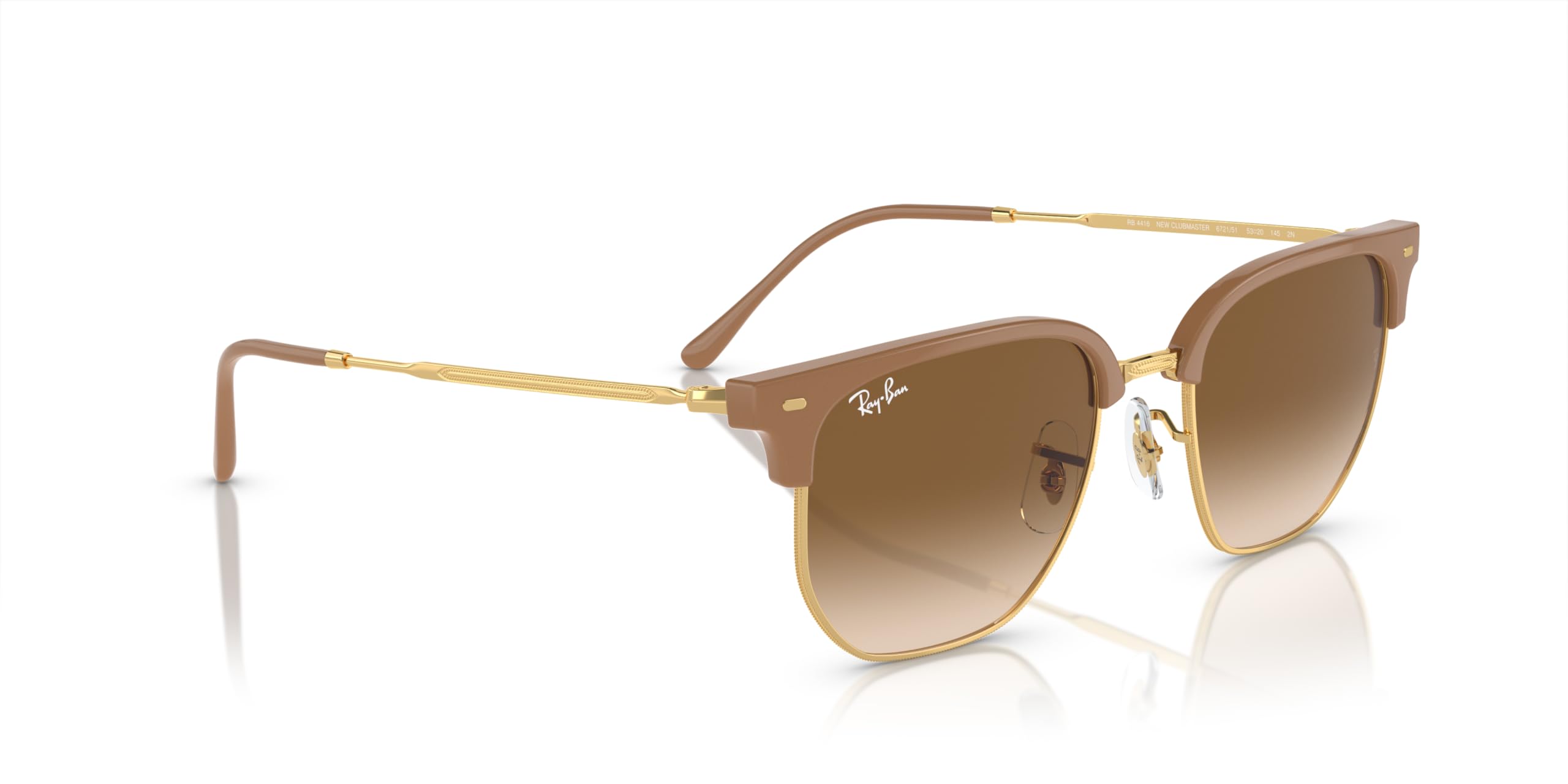 Ray-Ban RB4416 New Clubmaster Square Sunglasses, Beige On Gold/Brown Gradient, 51 mm