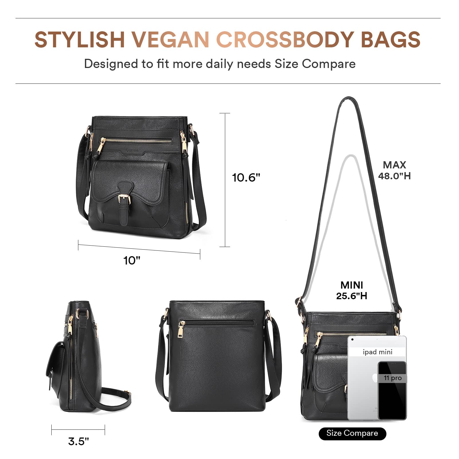 RICH LEAF Women Crossbody Bag Shoulder Handbags Purse Long Over Strap Tassel Multiple Pockets Lightweight Black