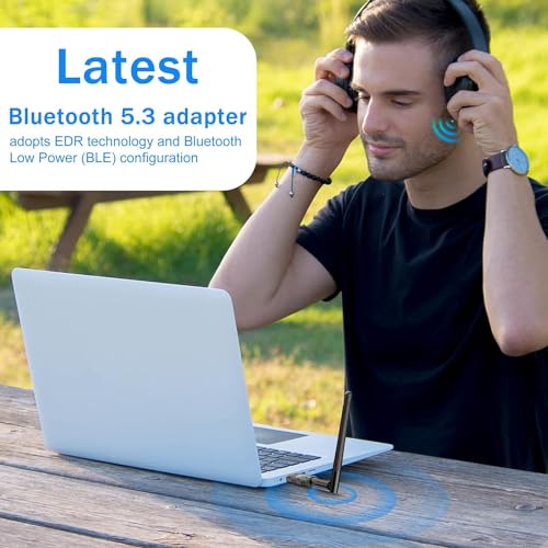USB Bluetooth Adapter 5.3 for Desktop PC, Plug & Play Long Range Class 1 EDR Bluetooth Dongle Receiver 328FT/100M for Laptop Computer Connect Speaker Keyboard Headphones Support Windows 11/10/8.1,Grey