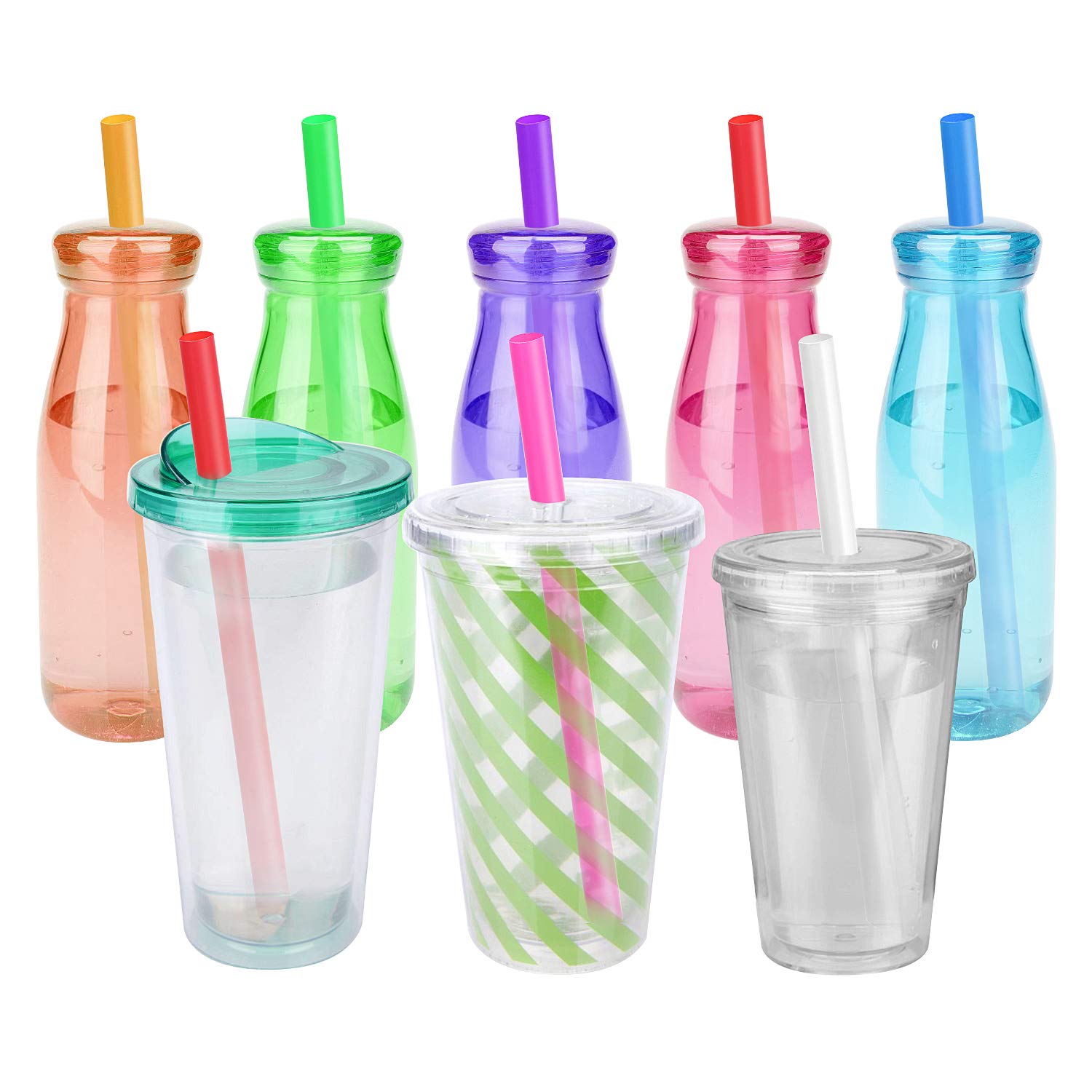 RENYIH 100 Pcs Smoothie Boba Individually Wrapped Straws, Jumbo Large Plastic Disposable Bubble Tea Milkshake Colorful Drinking Straws(0.43" Wide X 8.2" Long)