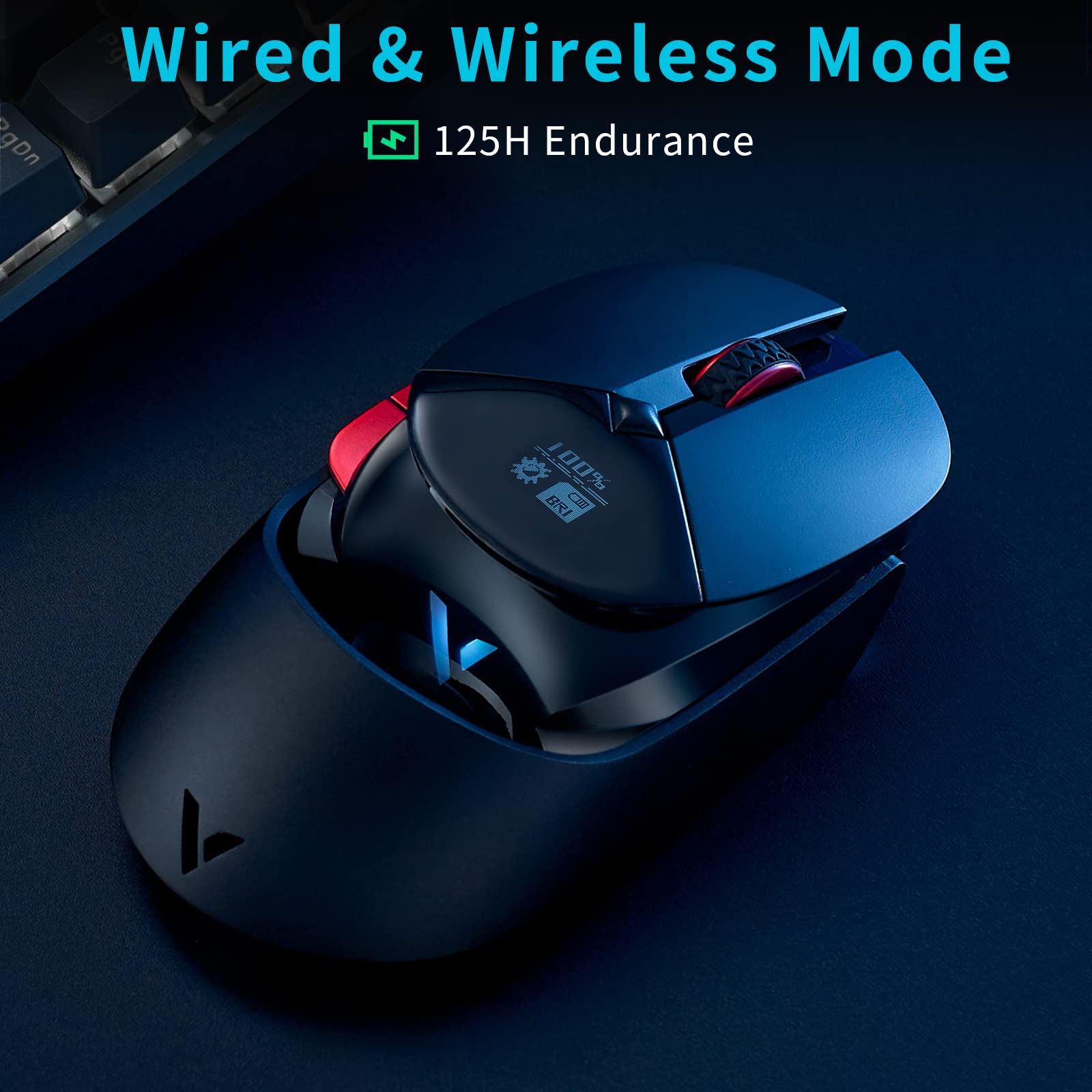 Rapoo VT960S High Performance Wireless Gaming Mouse PAW3370 Sensor 19000 DPI, OLED Display Wired/Wireless Modes with Lightsync RGB, 9 Programmable Buttons, On-Board Memory for PC Computer Laptop