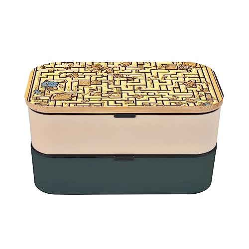 Treasure Maze Adult Lunch Box, Bento Box, With Cutlery Set Of 3, 2 Compartments, Rectangular, Lunch Box For Adults