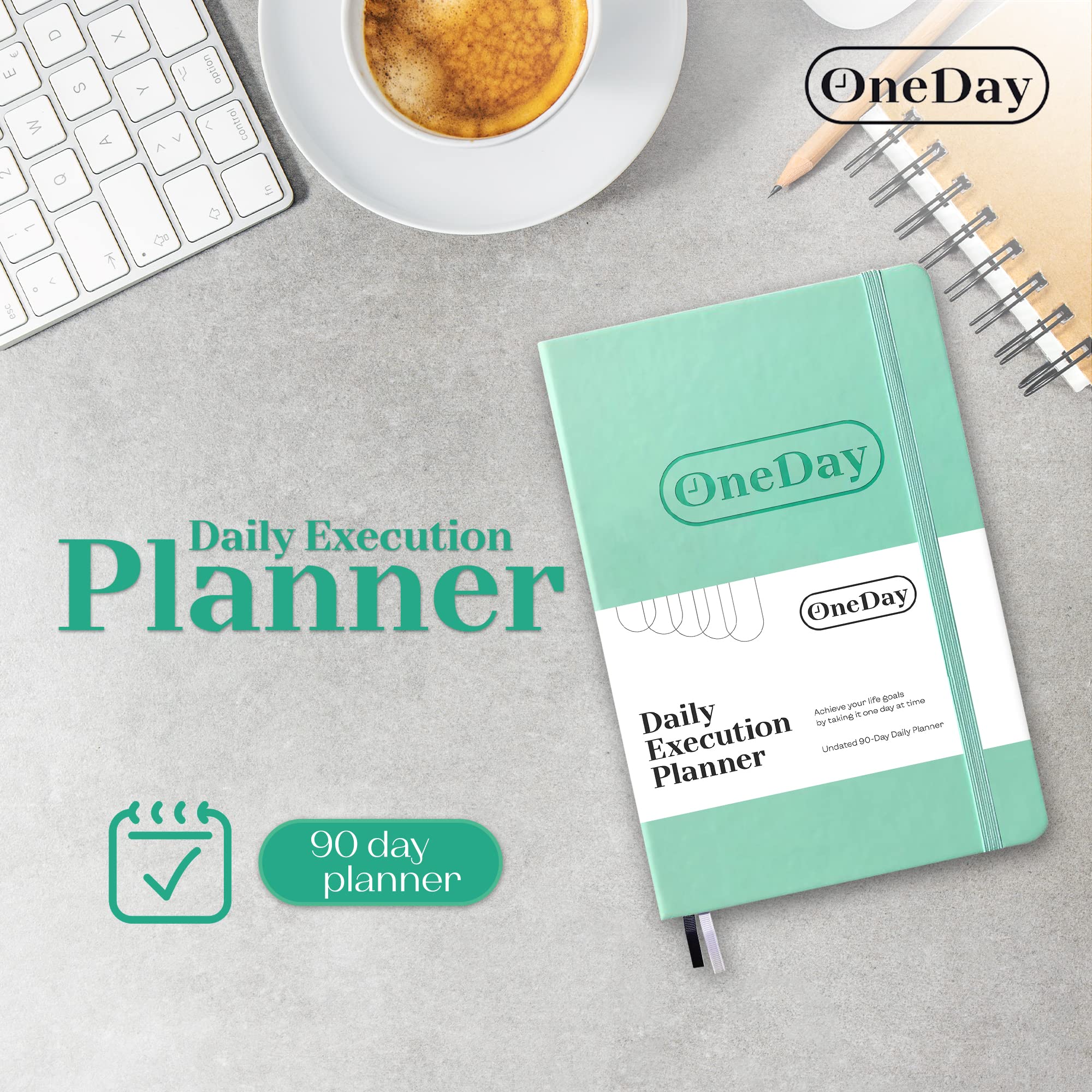 One Day - Daily Execution Planner - Boundless Black - Undated 90 Day Journal With Positive Quotes - Daily Time Management Notebook - Project Management Organizer With Faux Leather Cover