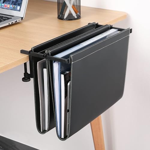 Nuslne Hanging Desk File Organizer, Vertical Hanging Desk Storage,Under Desk Storage,Sturdy File Holder and Laptop Holder for offices, homes, schools, Ideal Desk-Side Storage Solution,Fits A4-Size