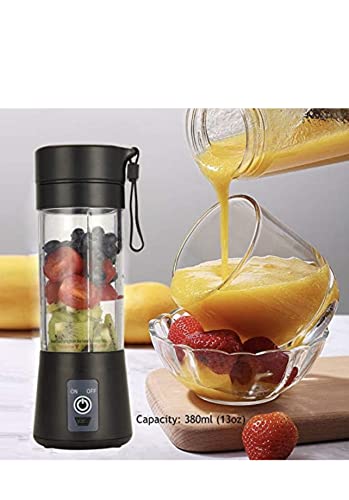 USB Portable Blender Juicer Cup, 3CPRECIOUS Fruit Juice mixer, Mini Portable Rechargeable Battery/Juicing Blender Mixer, 380ml (Black)
