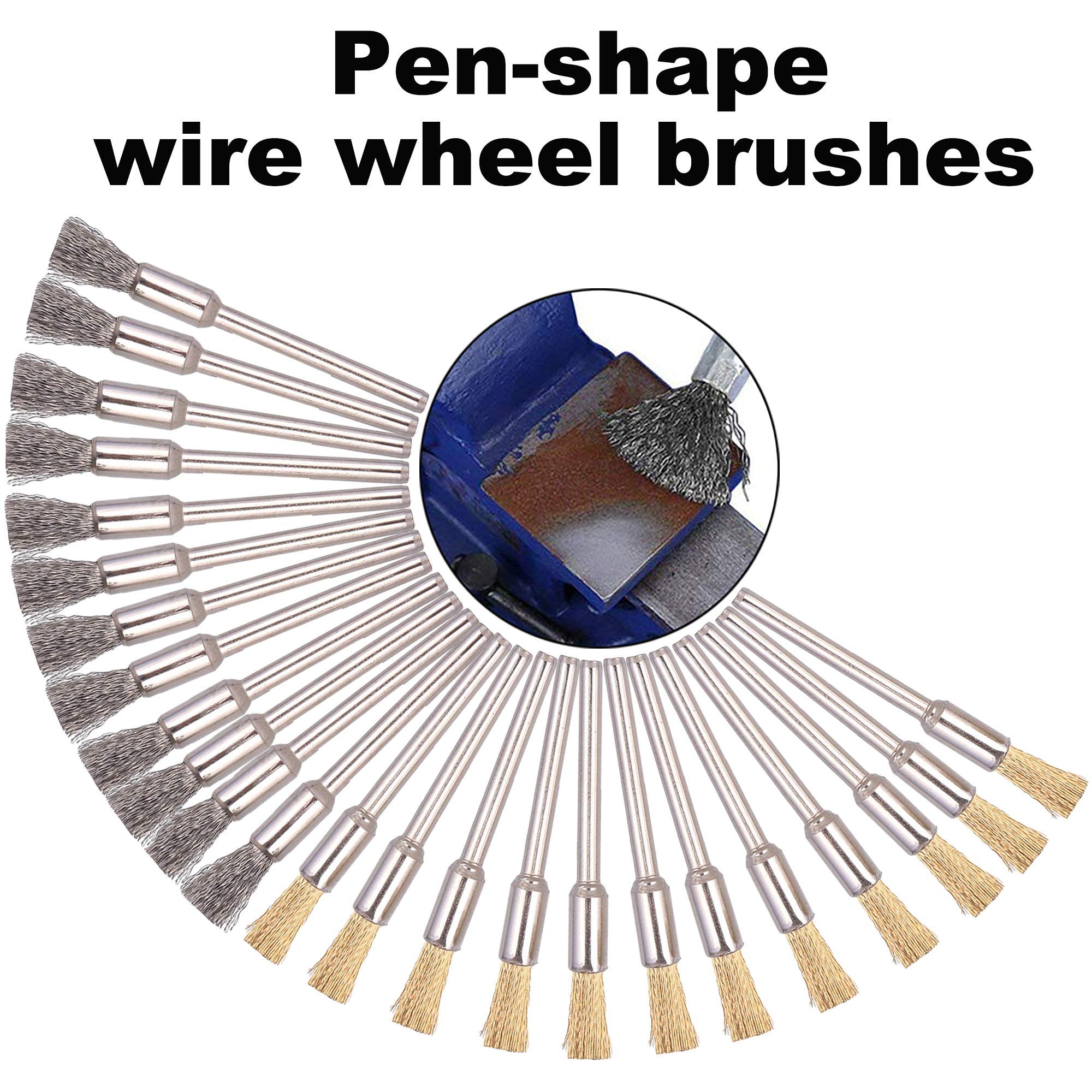 Rocaris 72 Pack Wire Wheel Brushes Set, Brass and Steel Wire Brush Set 1/8" Shank for Rotary Tools Accessories Polish Clean Tools