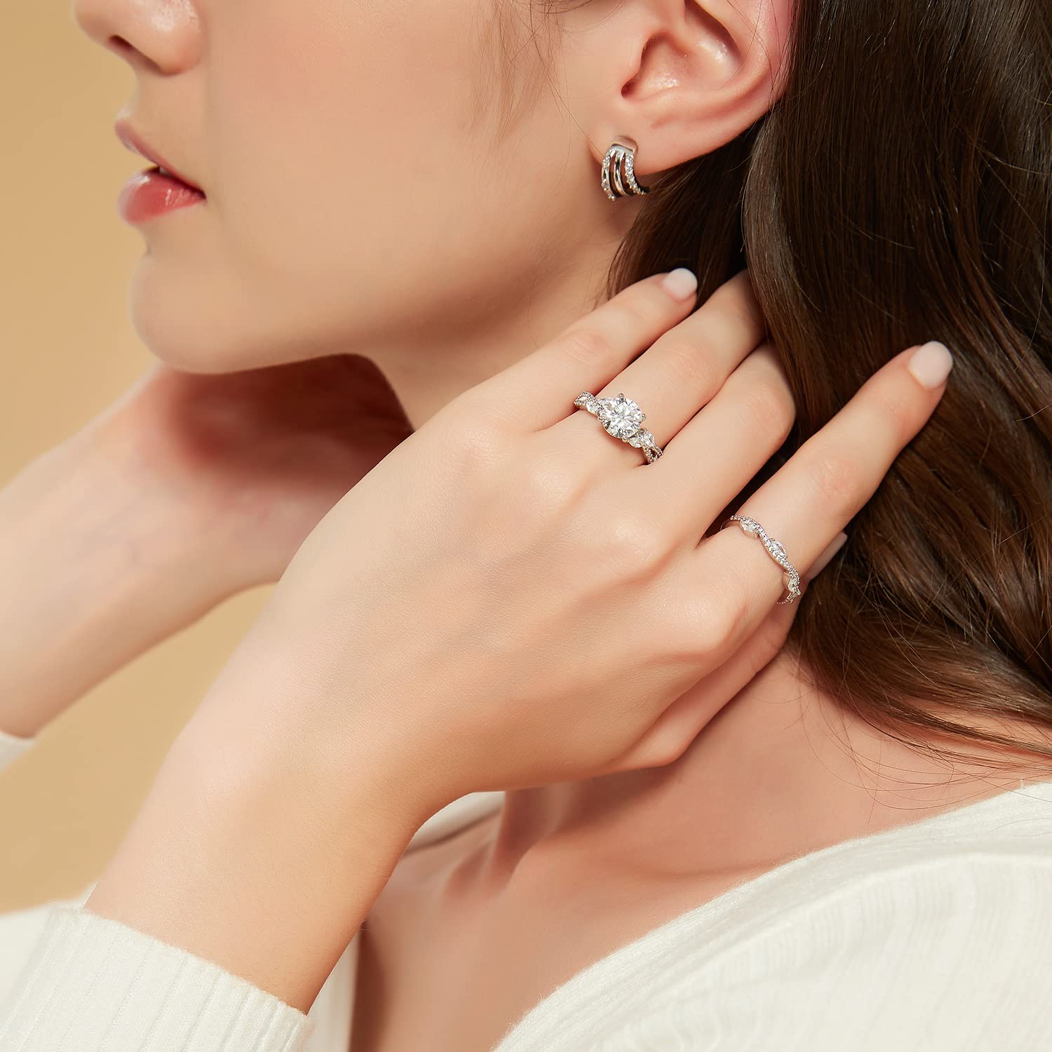 Mameloly 1.5ct Wedding Rings for Women Round Bridal Ring Sets Plated Horse Eye Cubic Zirconia Engagement Rings Twisting Infinity Pave Set Size 7