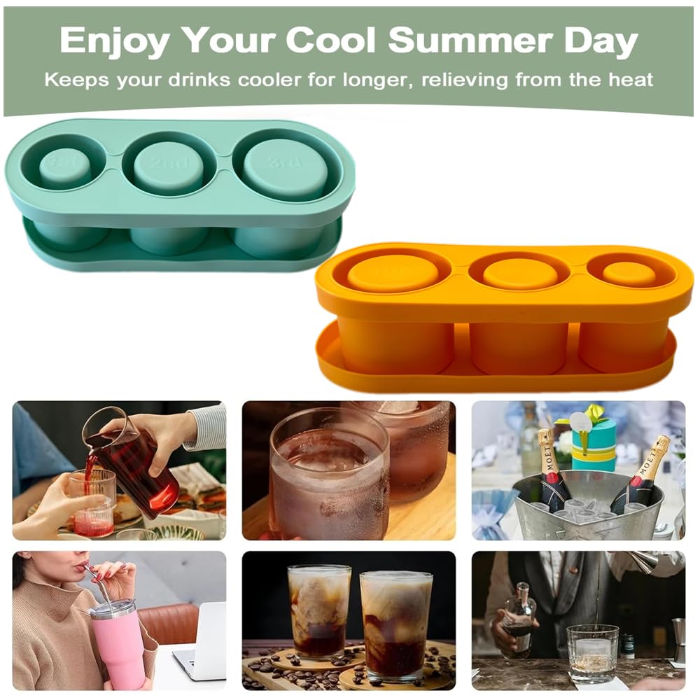 TAYASH Silicone Ice Cube Tray with Lid for 20-40 oz Tumblers,3 in 1 Silicone Ice Cube Molds With Lid and Bin,Summer Ice Cube Trays for Chilling Cocktails, Whiskey (Size : Green)