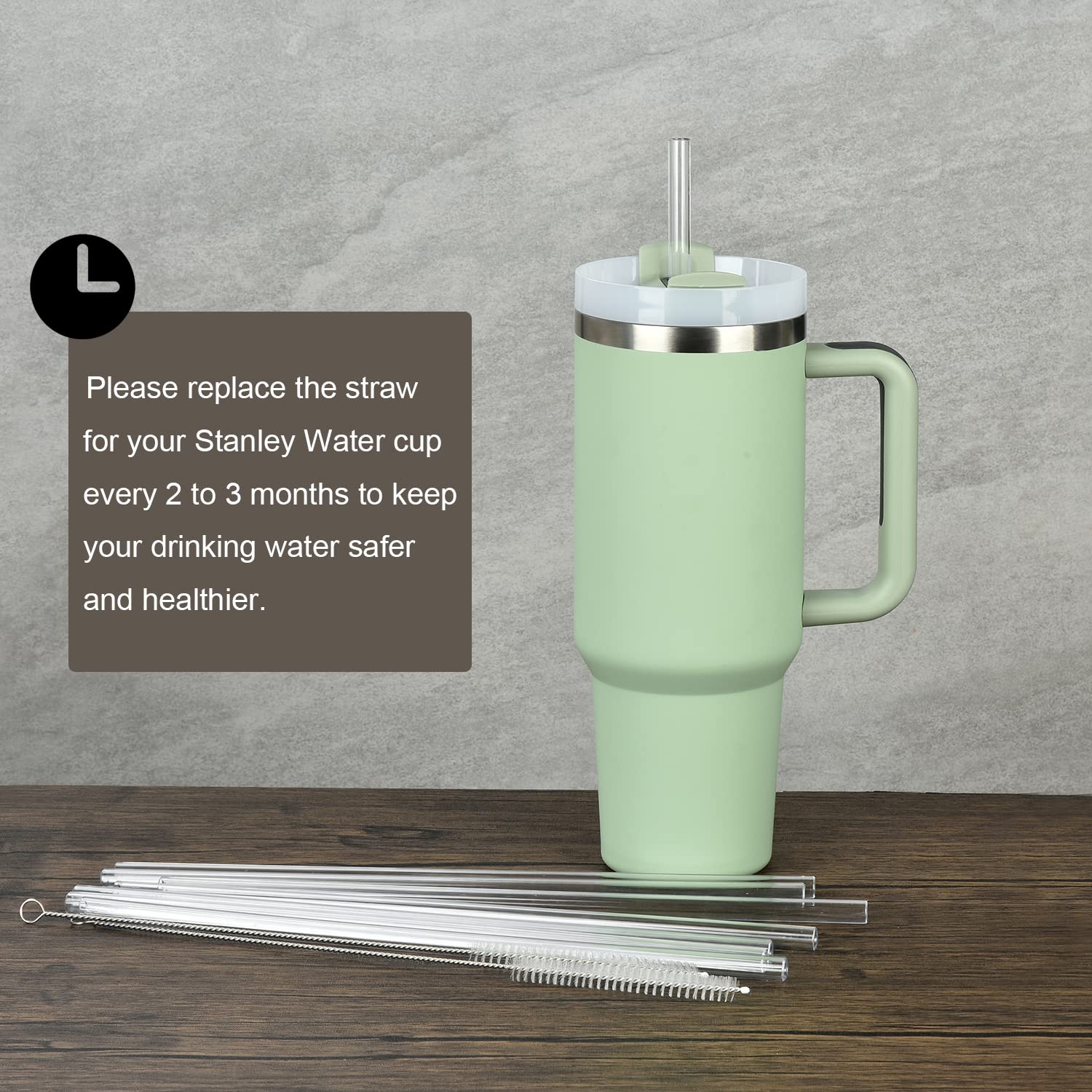 Replacement Straws for 40 oz Stanley Adventure Travel Tumbler, 12 inch Extra Long Clear Plastic Reusable Stanley Tumber Straws for Stanley Cup, Pack of 6 with 2 Cleaning Brushes