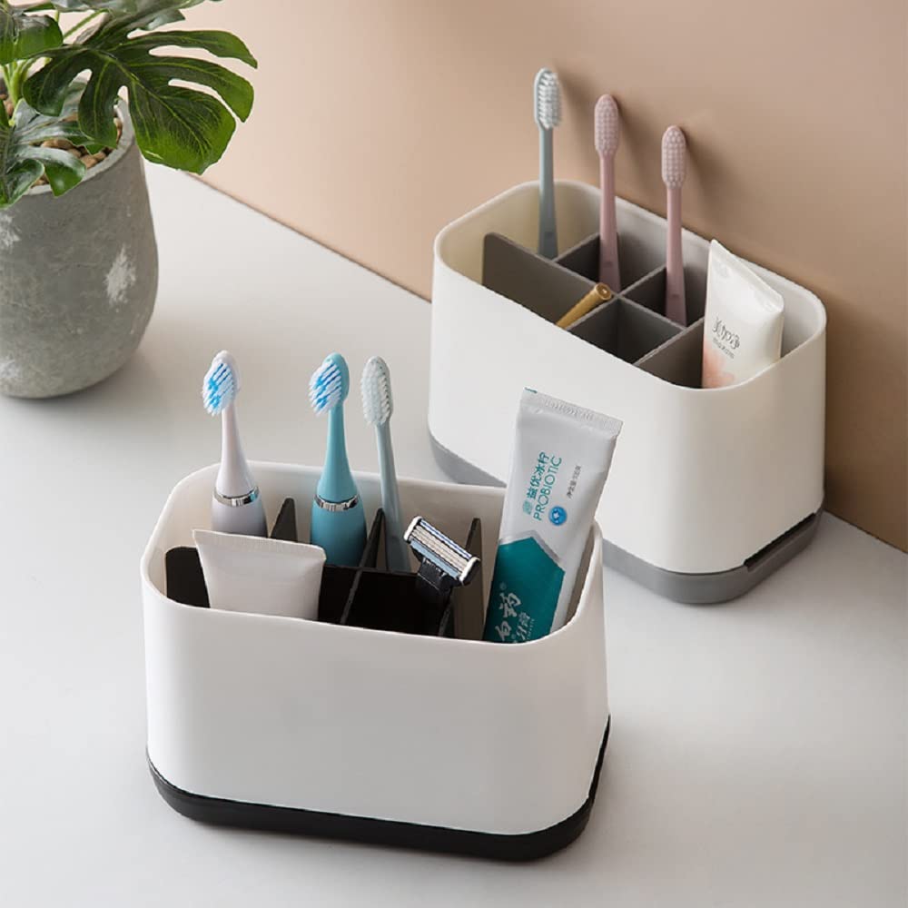 SZYB Compartment Large-Capacity Toothbrush Holder, Bottom Opening to Filter Moisture, Drying Detachable and Easy-to-Clean Storage Box, Dental Floss Organizer, Black