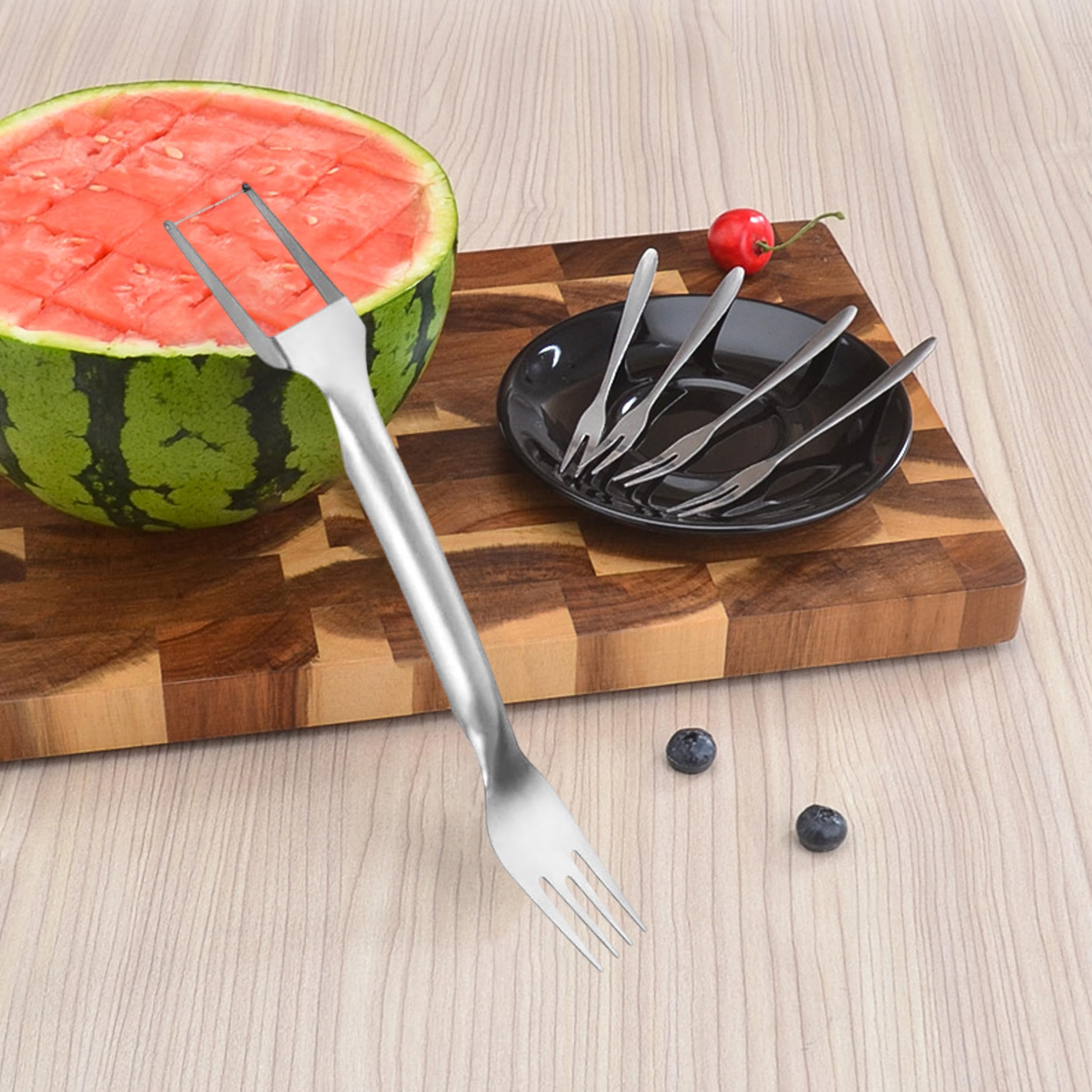 Teatrni Watermelon Cutter Slicer Tool 2-in-1 Stainless Steel Fruit Watermelon Cutter and Fork Melon Slicer Kitchen Gadget