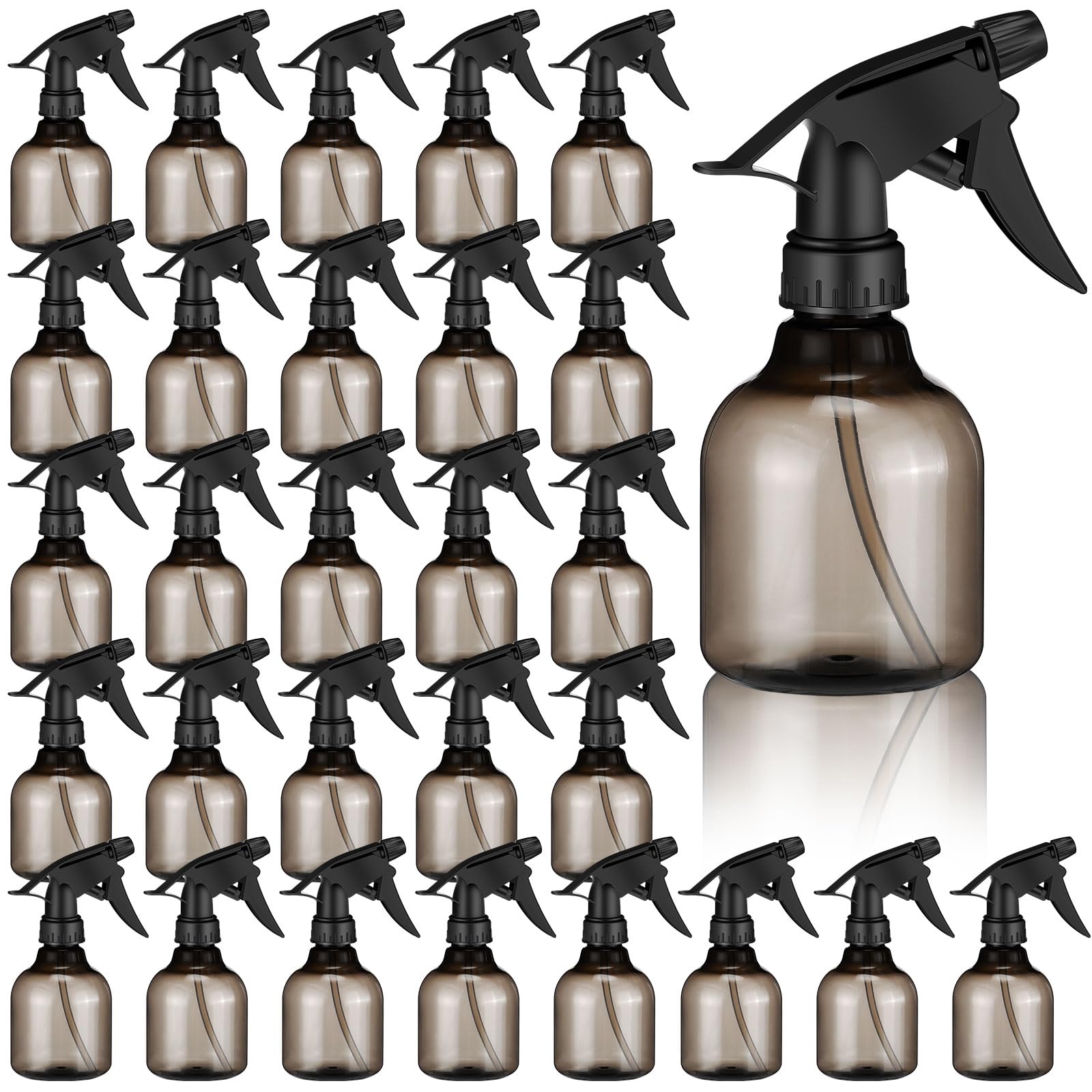 Jinei 30 Pcs Plastic Empty Spray Bottles 8 oz Squirt Bottle with Adjustable Nozzle Liquid Water Sprayer for Hair Cleaning Kitchen Spa Bath Beauty (Black)