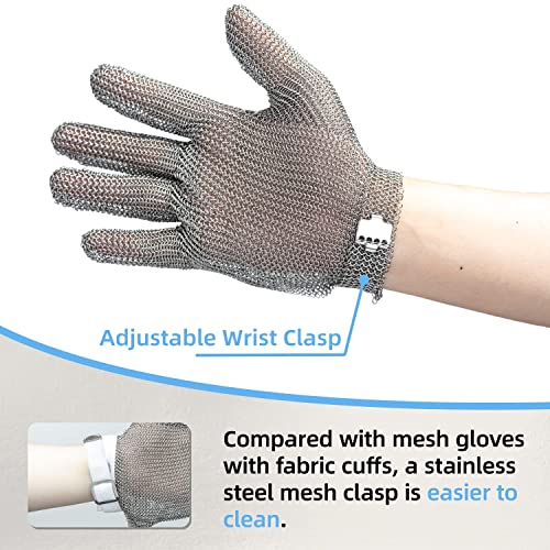 Schwer Highest Level Cut Resistant Stainless Steel Metal Mesh Chainmail Glove Butcher Glove for Meat Cutting Food Processing Knife Sharpening Oyster Shucking Kitchen Mandoline Slicing Fish Fillet(L)