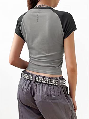 Y2K Crop Tops for Woman Short Sleeve Crew Neck Baby Tees Grunge Wing Print T-Shirt A Grey