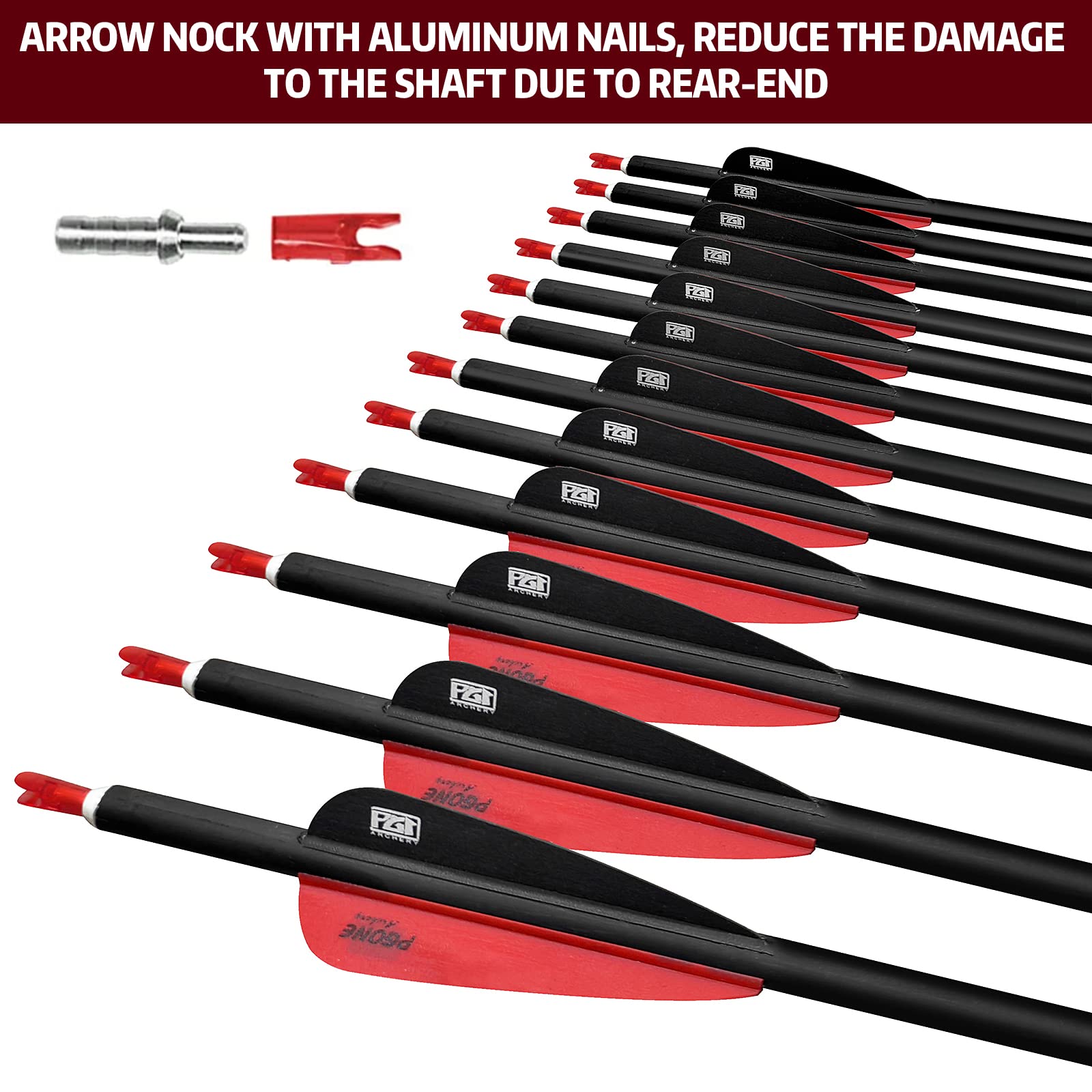 PG1ARCHERY Archery Carbon Arrows 31In Target Practice Hunting Arrows with Removable Nock & Tips Points for Recurve Bow (12Pack) (Red&Black)