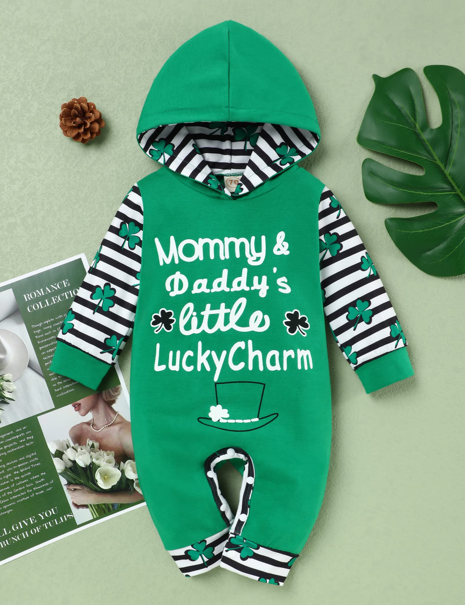 TUEMOS Newborn Baby Boys My 1st St. Patrick's Day Outfit Cute Strips Long Sleeve One Piece Romper Green Jumpsuit