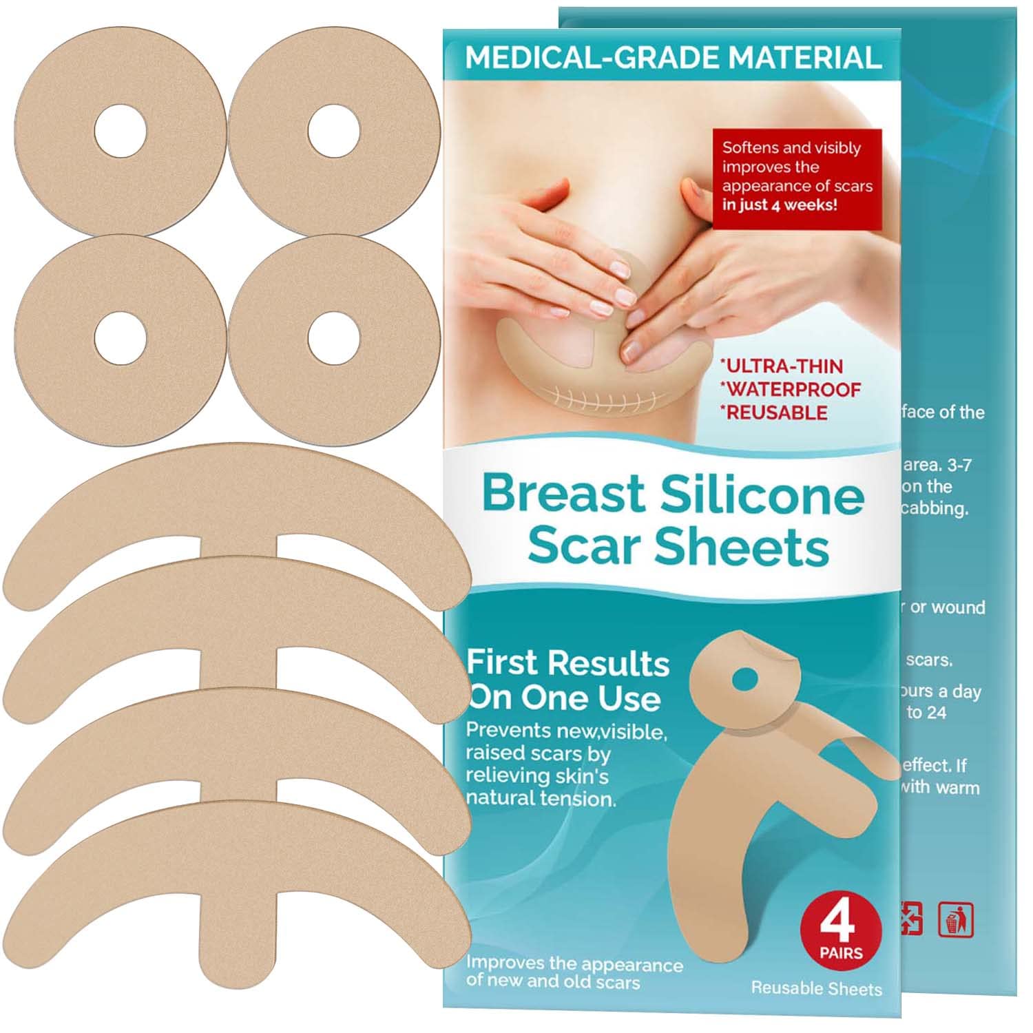 Silicone Scar Sheets, Silicone Scar Tape, 8 Pcs Reusable Medical Grade Silicone Scar Sheets for Breast