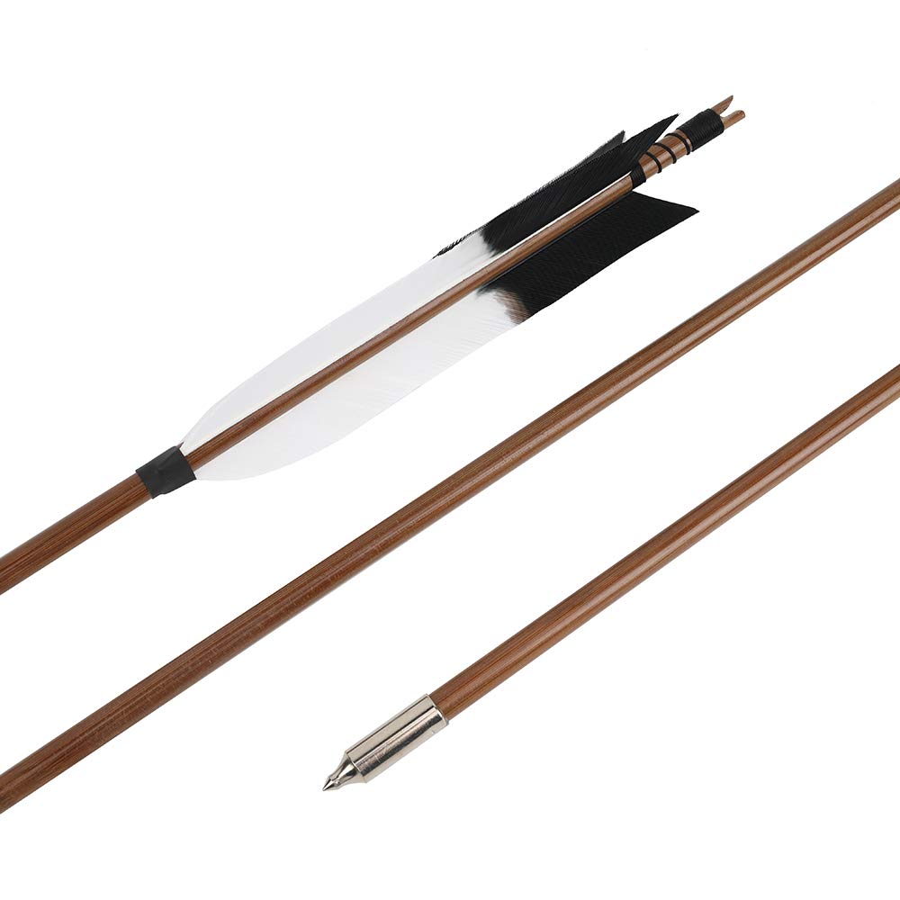PG1ARCHERY Archery Bamboo Arrows, 12 Pack 28-39INCH Targeting Hunting Arrow Self Nock 6.2" Turkey Feather Fletched for Longbow Traditional & Recurve Bow (30 INCH)