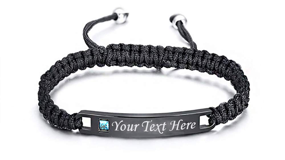 Kedar Personalize Engraved Customized Braided Multilayer Leather Bracelet Custom Leather Free Engraving (Black, Stainless-Steel)